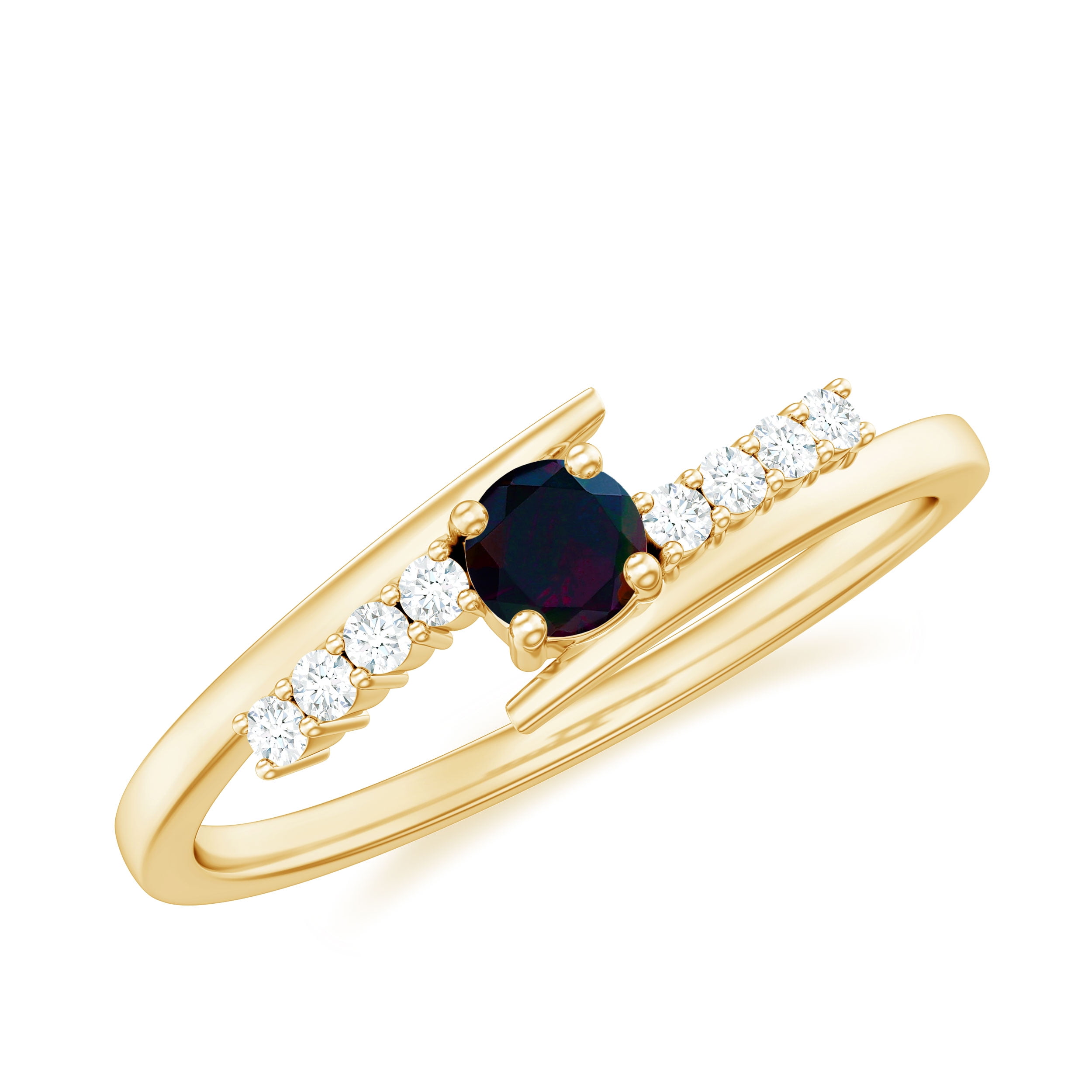 Minimal Bypass Promise Ring with Black Opal and Diamond for Women - AAA ...