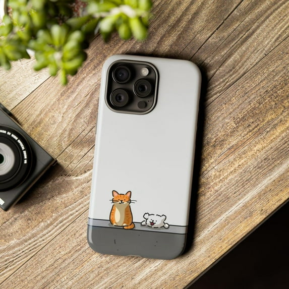 Minimal Cute Cat and Dog Pet Lover Art iPhone Case 17 16 15 14 13 12 11 ...
