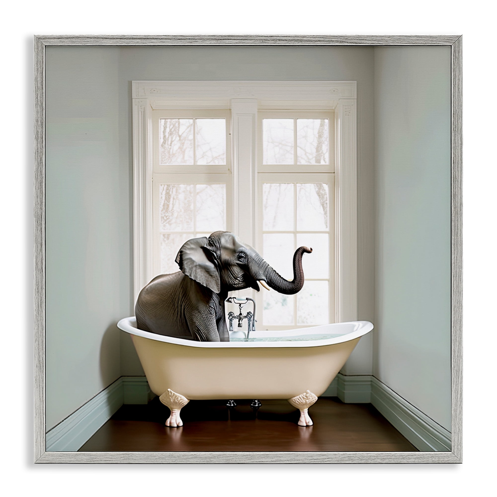 Minimal Elephant Bathtime Gray Framed Giclee Art, design by Sasha ...