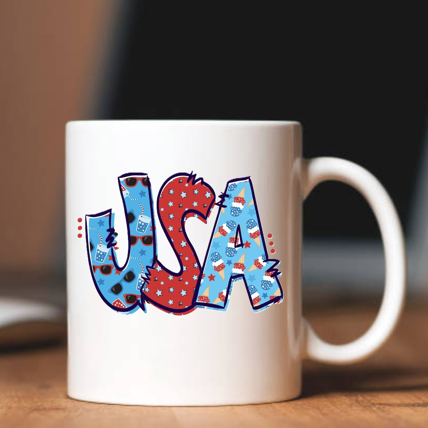 Minimal July Vibes Mug, Red Blue Design for Daily Use - Walmart.com