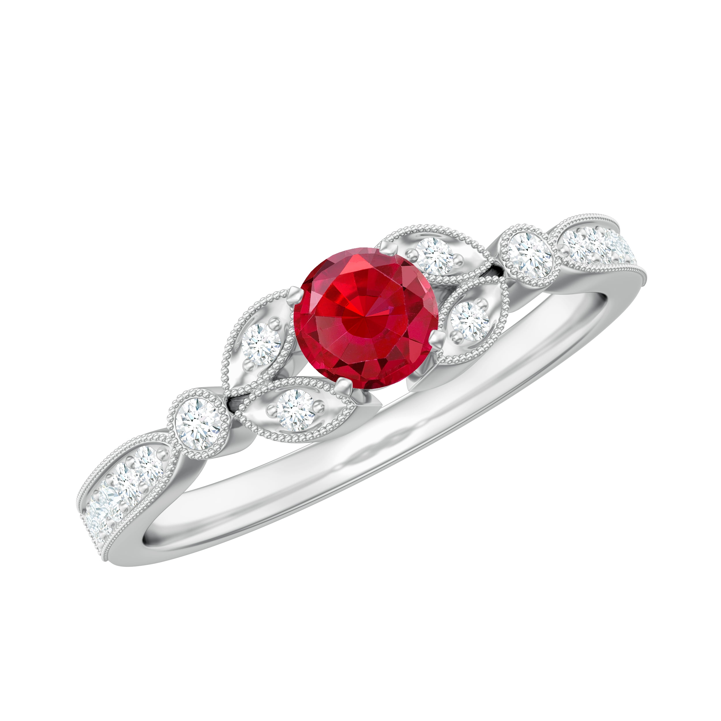 Rosec Jewels Minimal Lab Grown Ruby Promise Ring with Diamond Side Stones (AAAA Grade), 10K ...