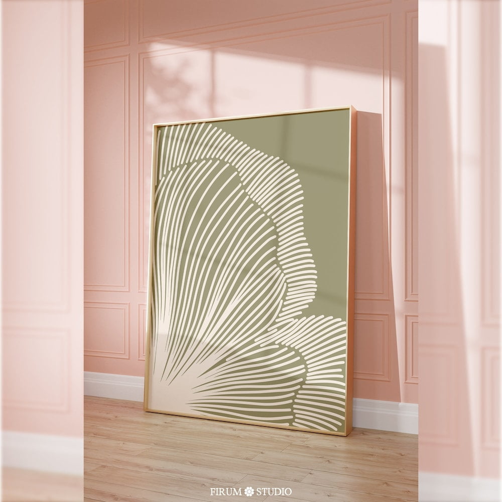 Minimal Lines Sage Green Art Print, Abstract Floral Wall Art, Sage ...