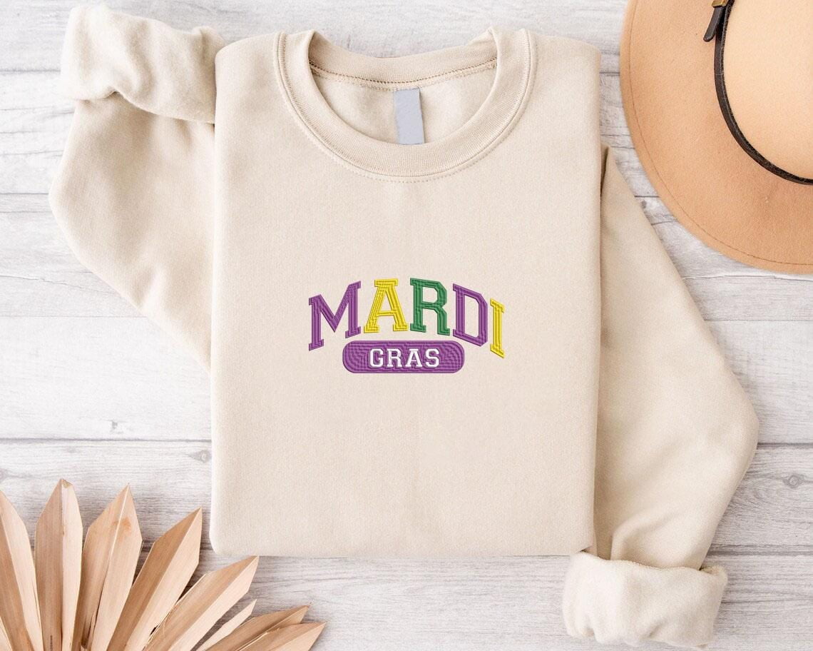 Minimal Mardi Gras Embroidered Sweatshirt, Classic Mardi Gras Shirt ...