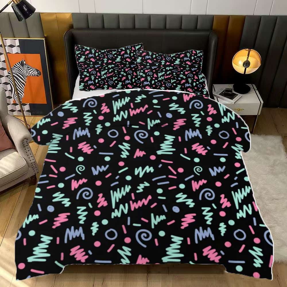 Minimal Memphis 80S Style Pattern Comforter Set Queen Size Bedding Set ...