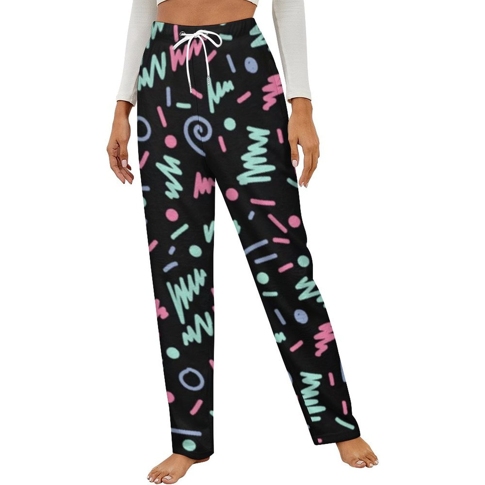 Minimal Memphis 80S Style Pattern Winter Female Pants Flannel High ...