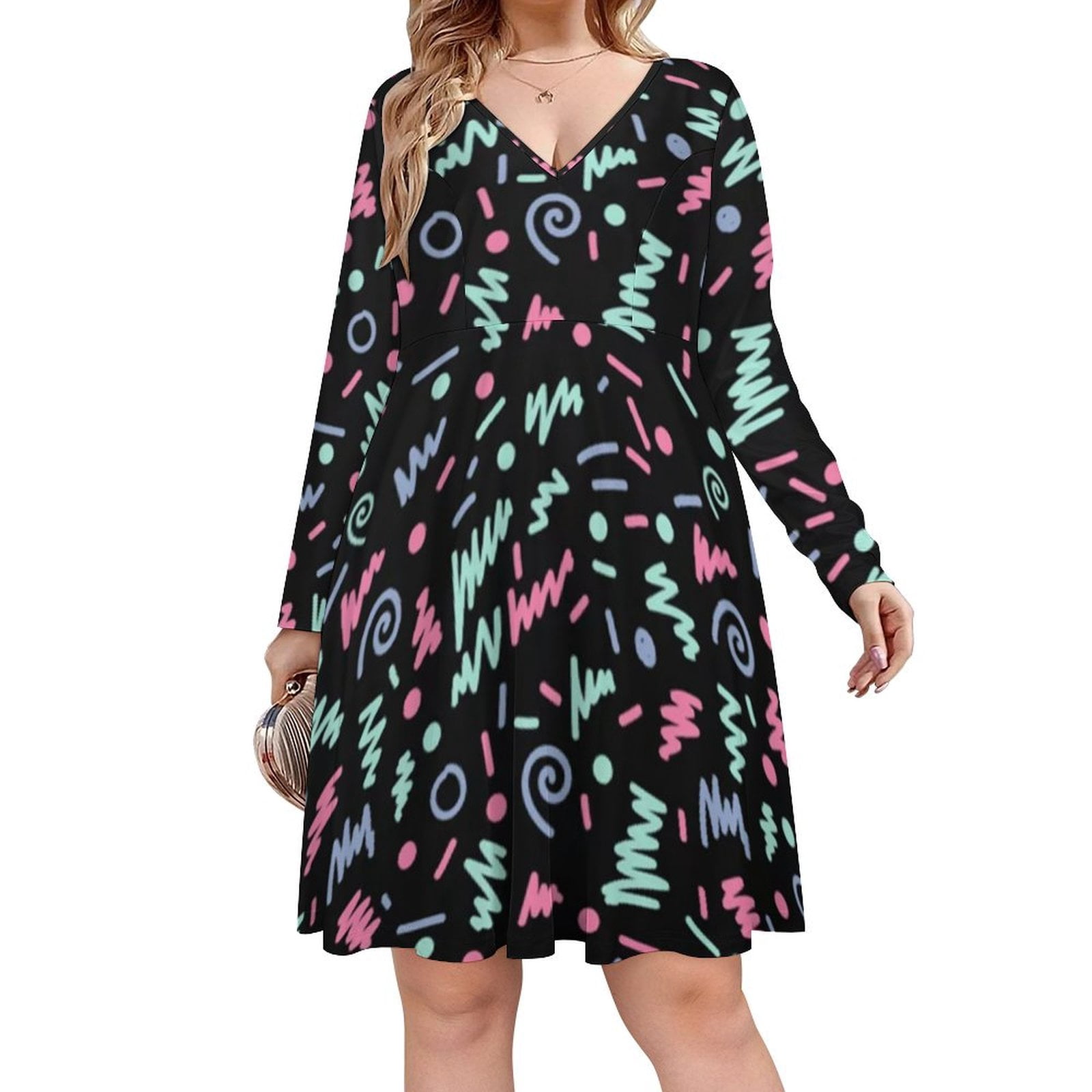 Minimal Memphis 80s Style Pattern Long Sleeve Sexy Dresses For Women ...