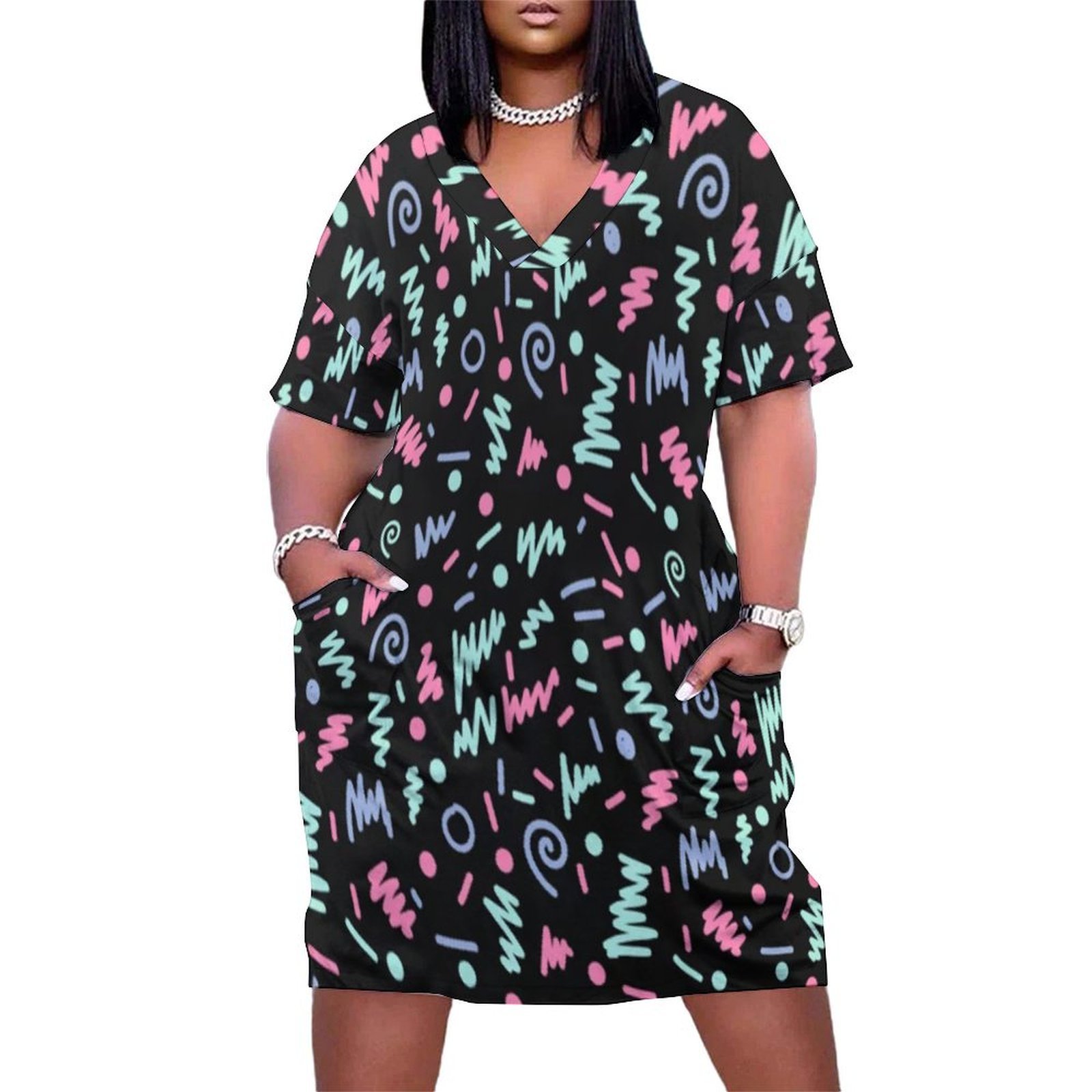 Minimal Memphis 80s Style Pattern Loose Pocket Dress Dresses Summer ...