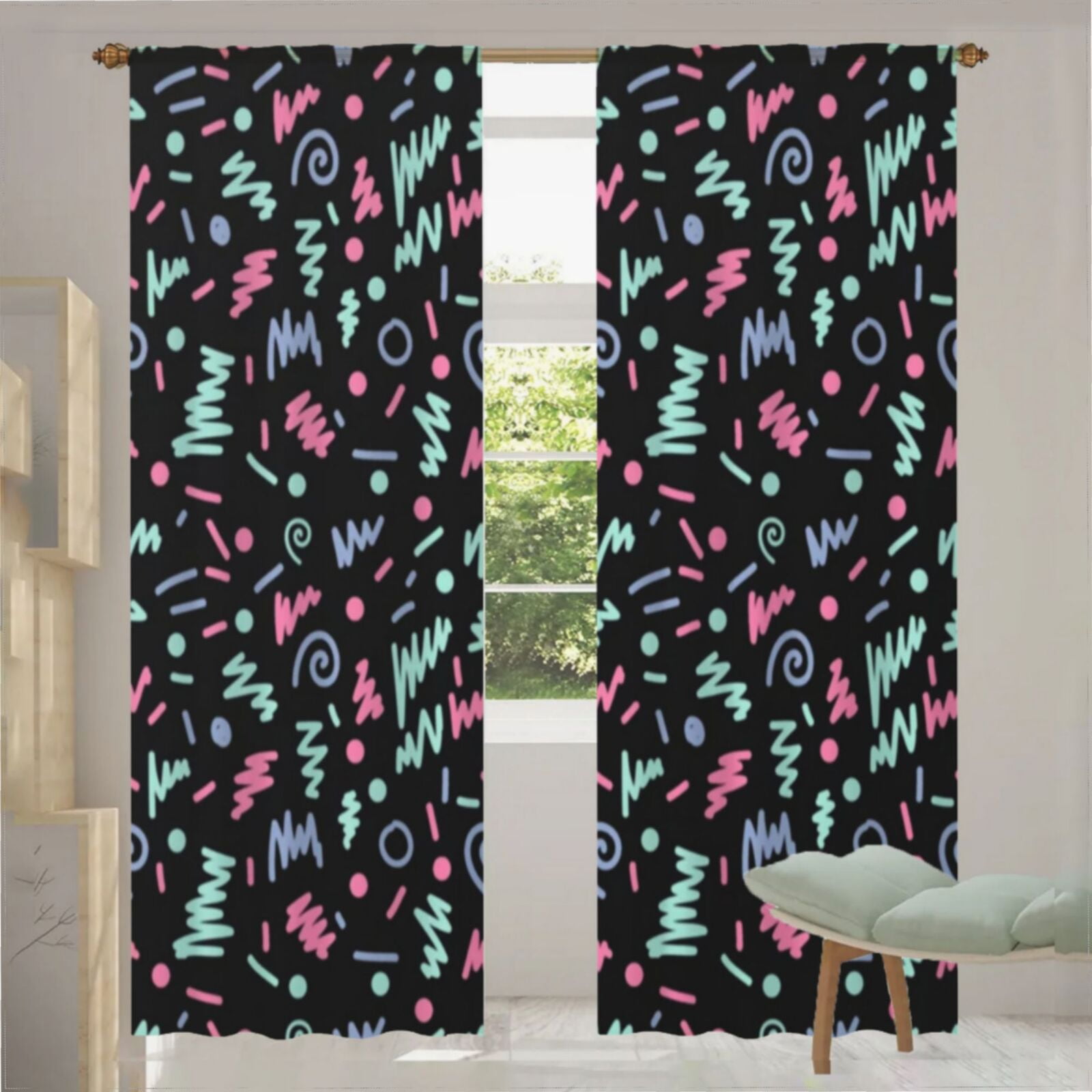 Minimal Memphis 80s Style Pattern Sheer Window Curtains for Living Room ...