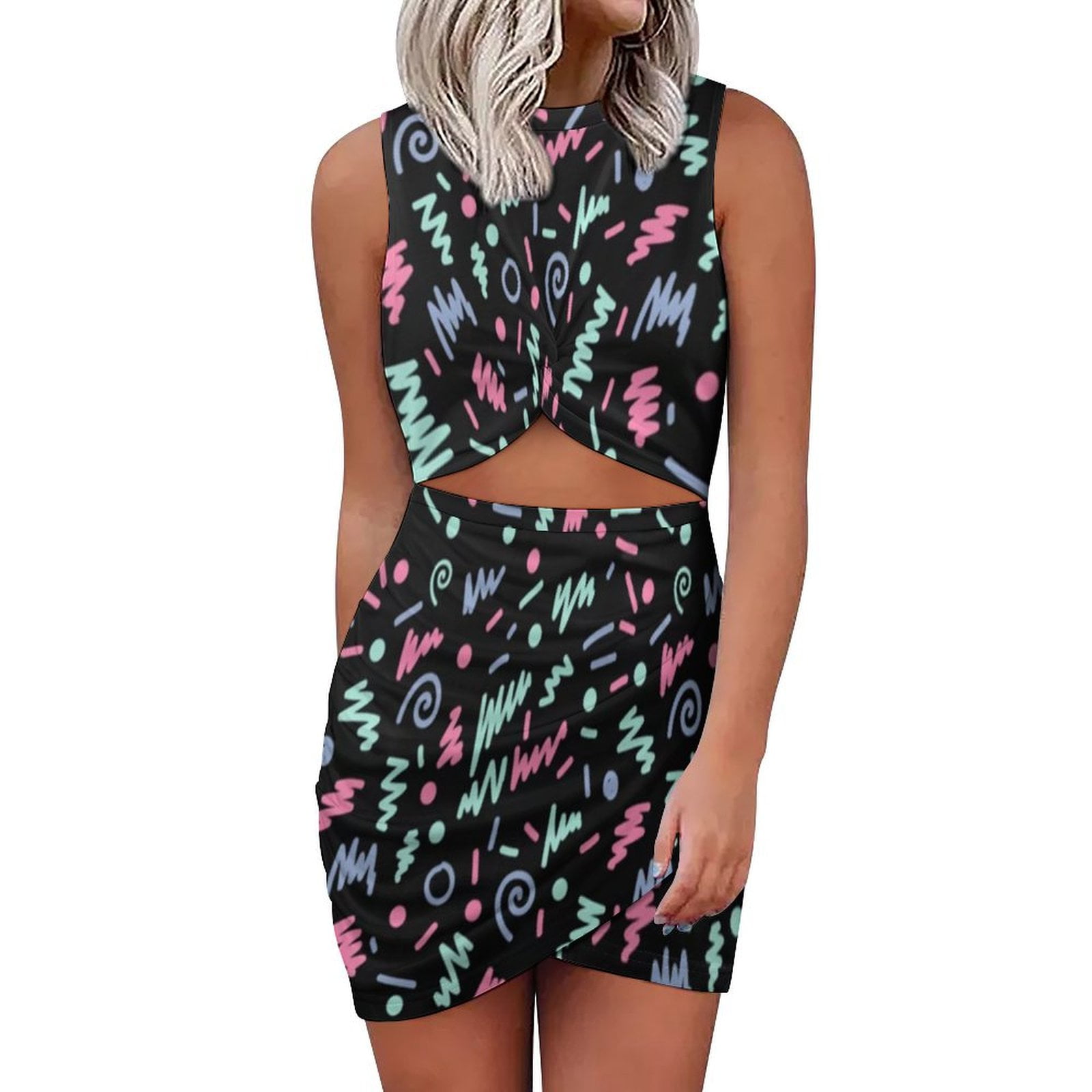 Minimal Memphis 80s Style Pattern Women's Crossover Slim Hip Dress ...