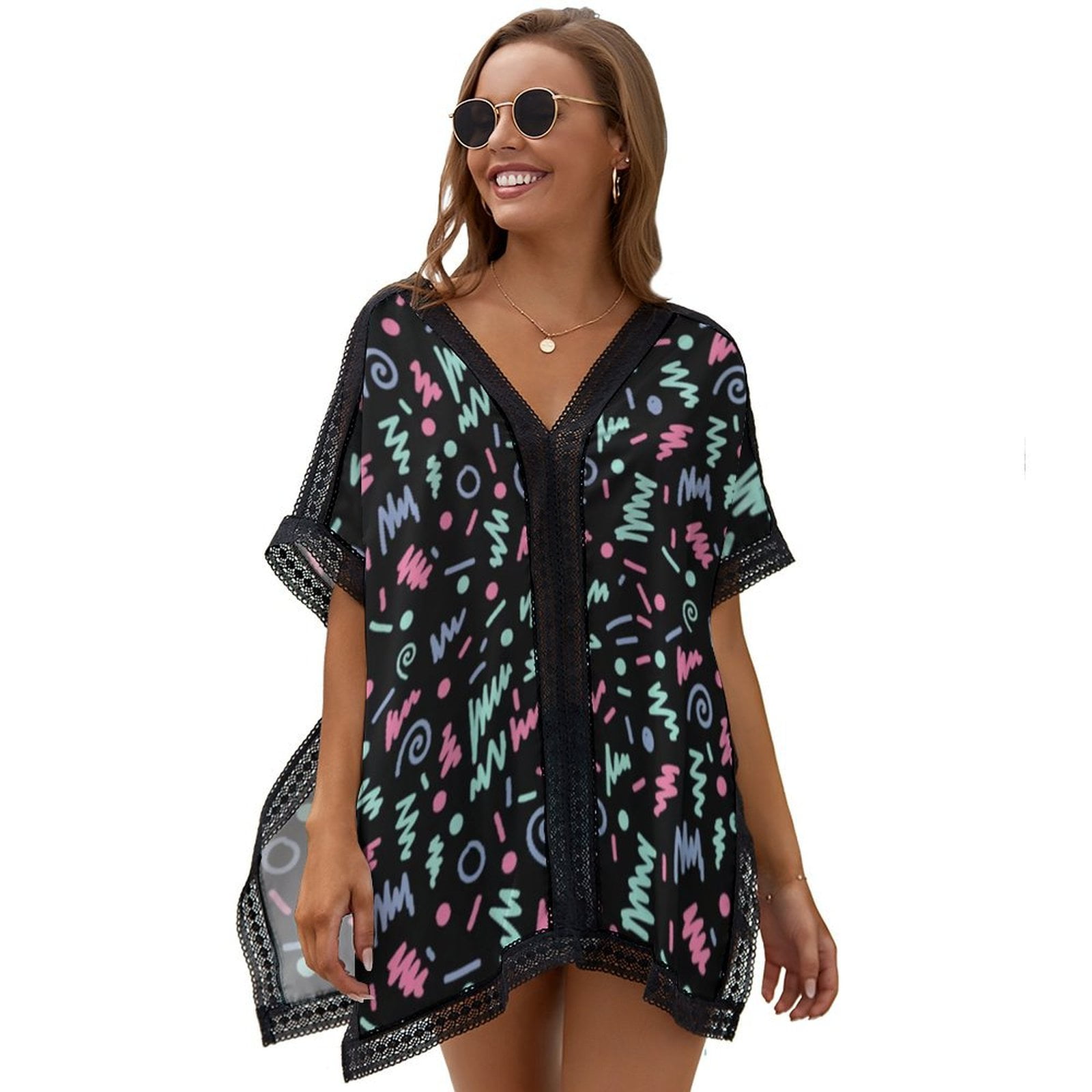 Minimal Memphis 80s Style Pattern Women's Swimsuit Coverup Summer Beach ...