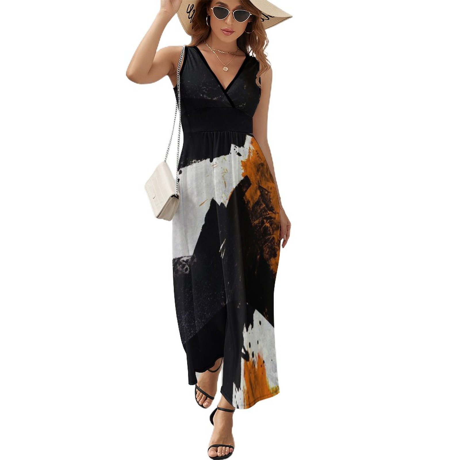 Minimal Orange on Black Sleeveless Dress luxury evening dress woman for ...