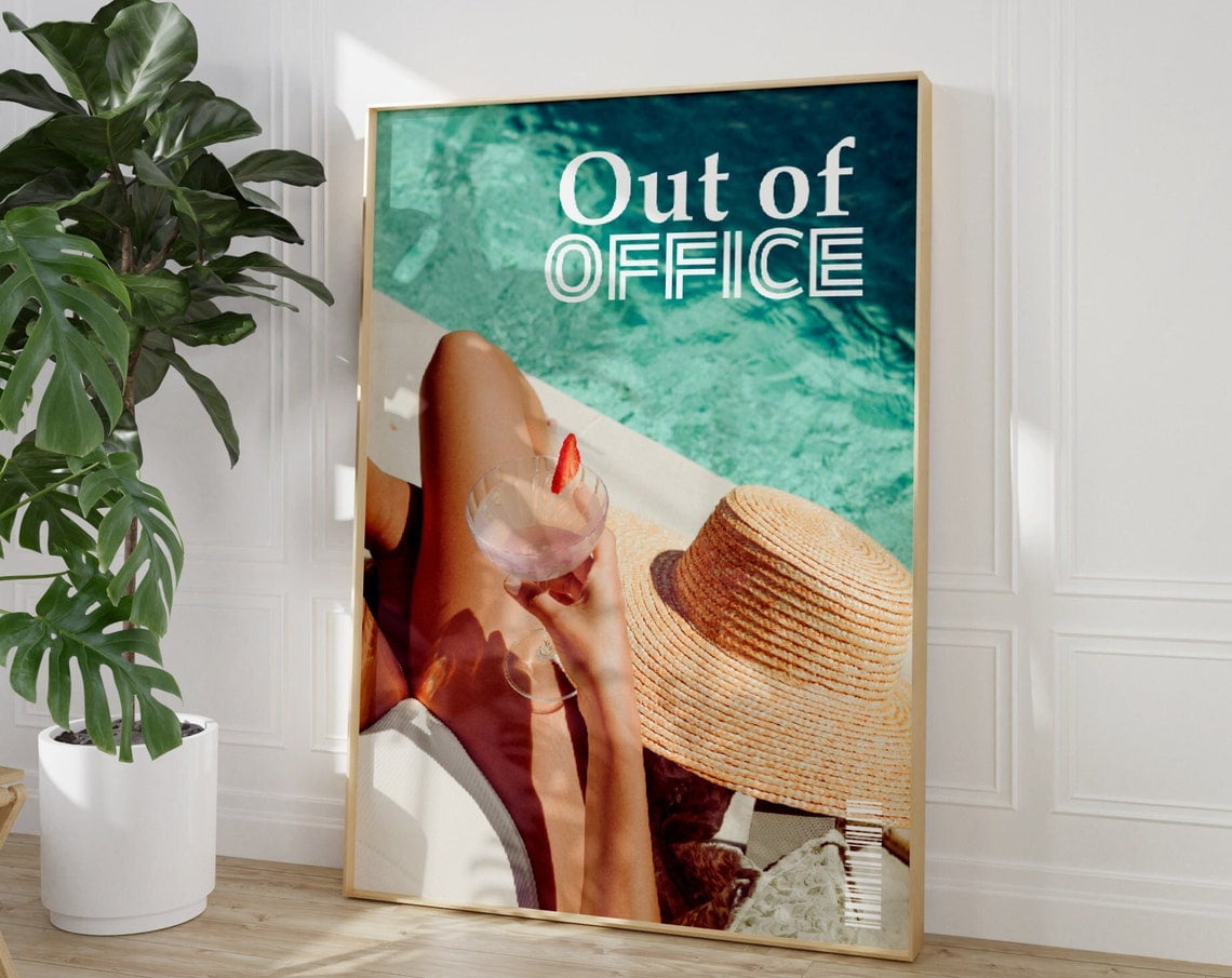 Minimal Retro Coastal Wall Art, Out Of Office, Newspapers Magazine Print, Vintage Bar Cart Art ...