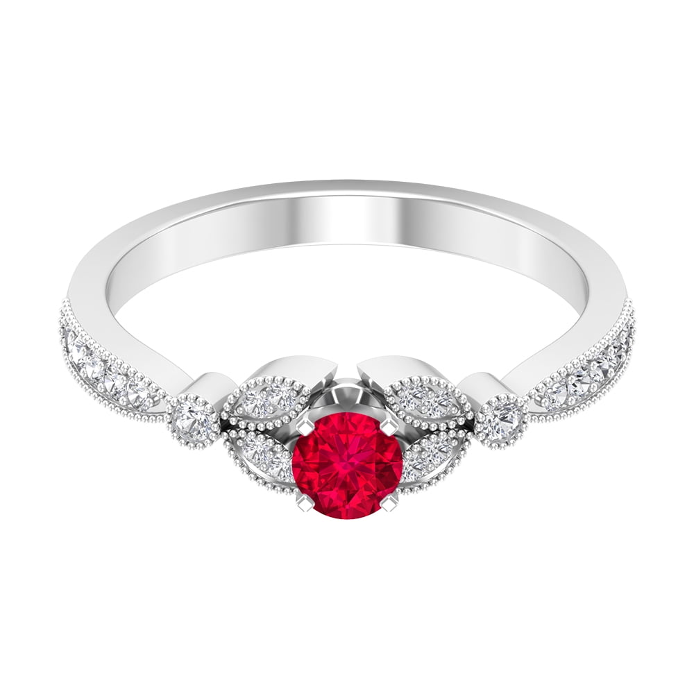 Minimal Ruby Promise Ring with Diamond Accent (AAA Quality, Rosec ...
