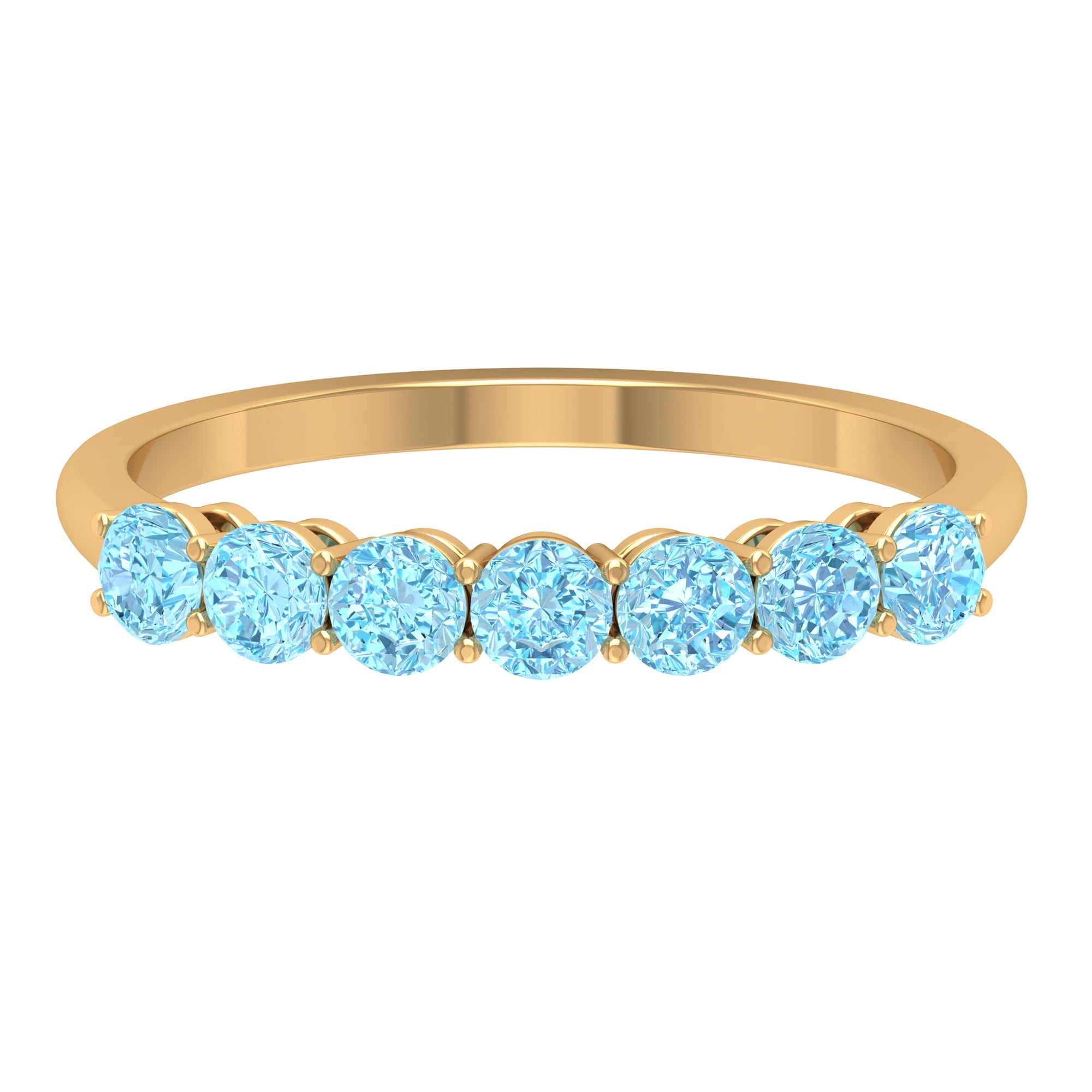 Rosec Jewels Minimal Seven Stone Ring - Aquamarine Half Eternity Ring - AAA Grade, 18K Yellow ...