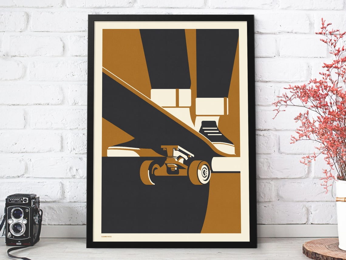 Minimal Skateboard Skateboarding Drop In Ramp Wall Print Boy Girl ...
