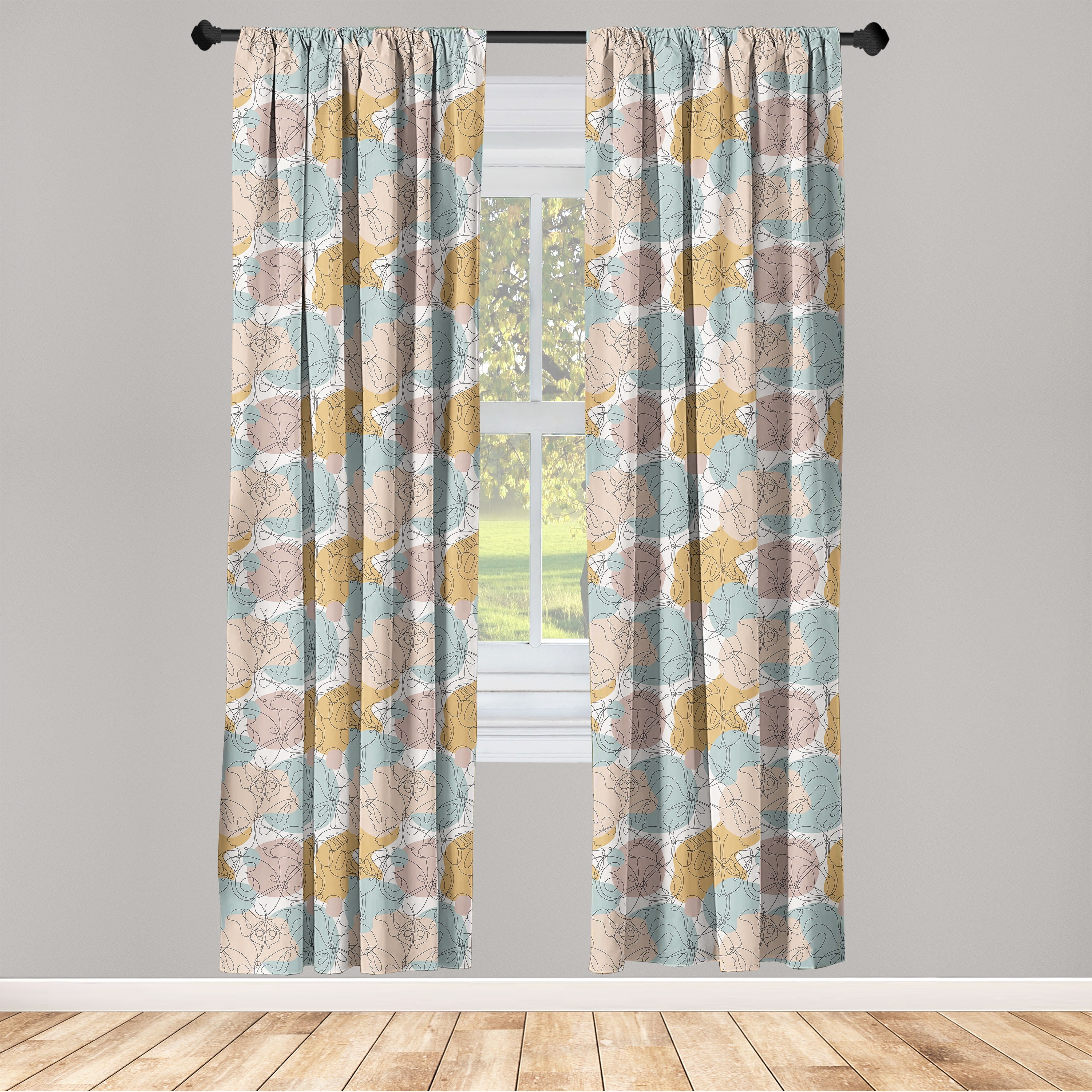 Minimal Window Curtains, Contemporary 1 Line Art Simple Butterfly ...