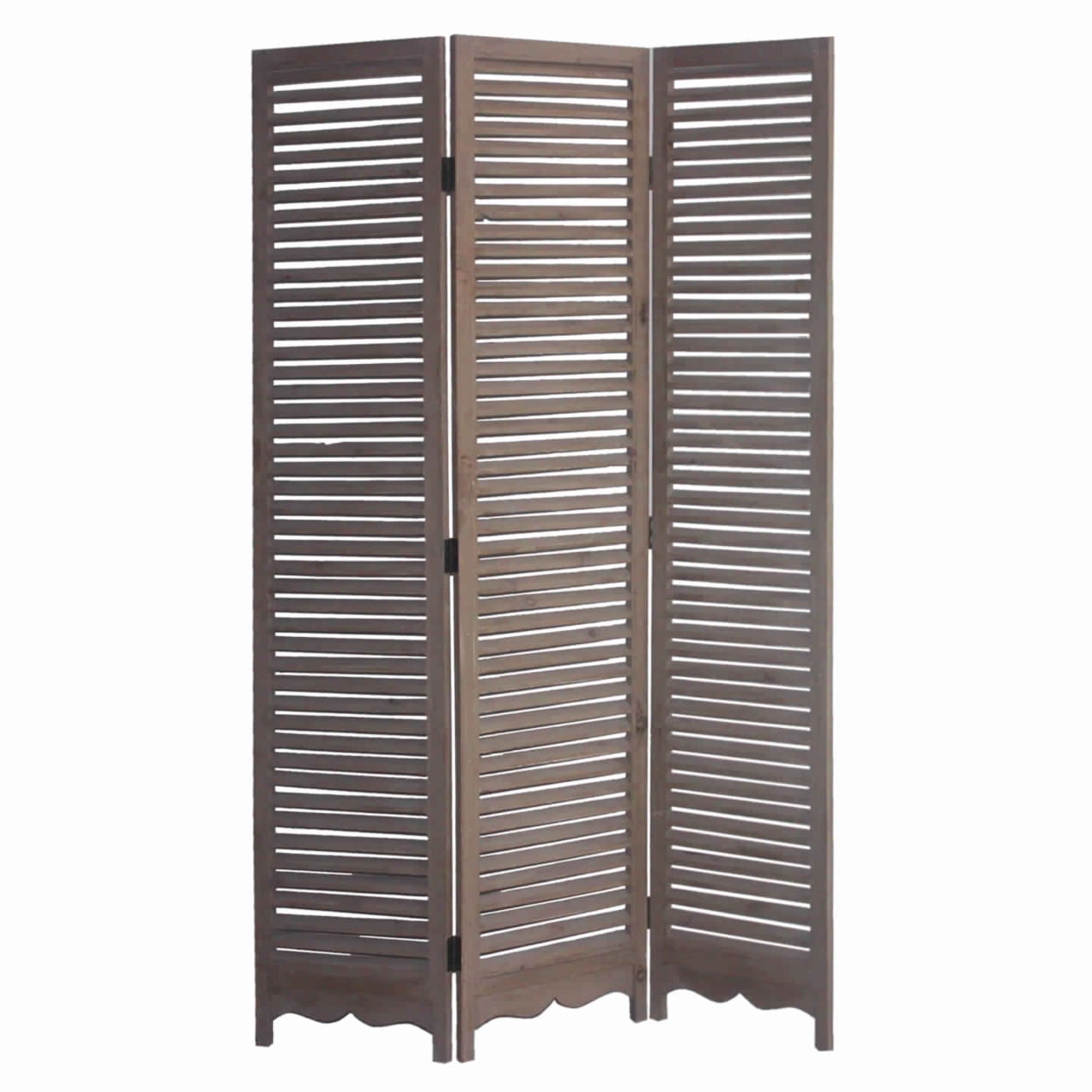 Minimal Wooden Screen with 3 Panels and Shutter Design, Brown - Saltoro ...