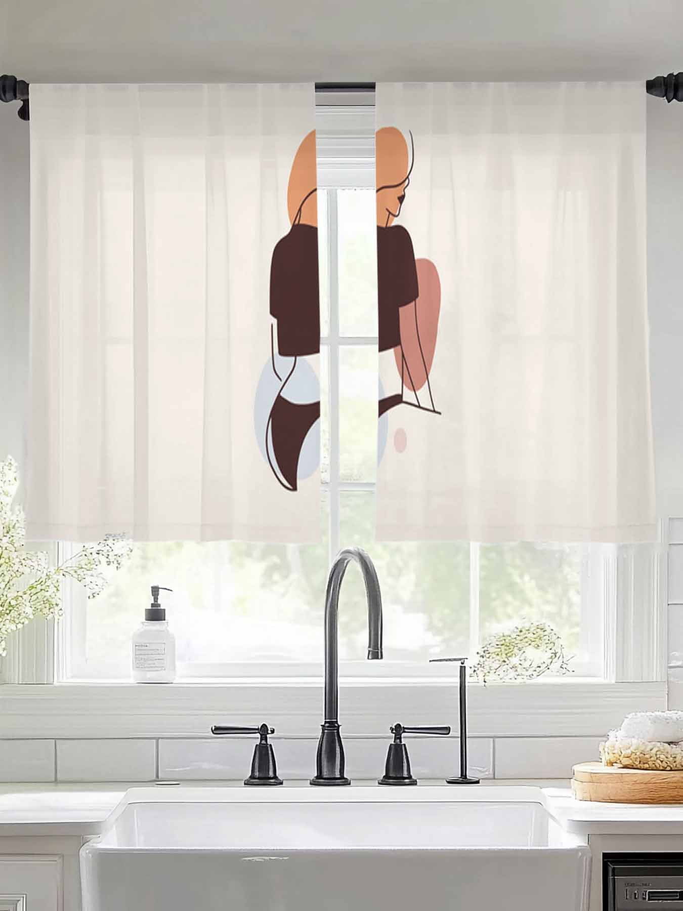 Minimalism Abstract Line People Portraits Sheer Curtains 54 Inches Long ...