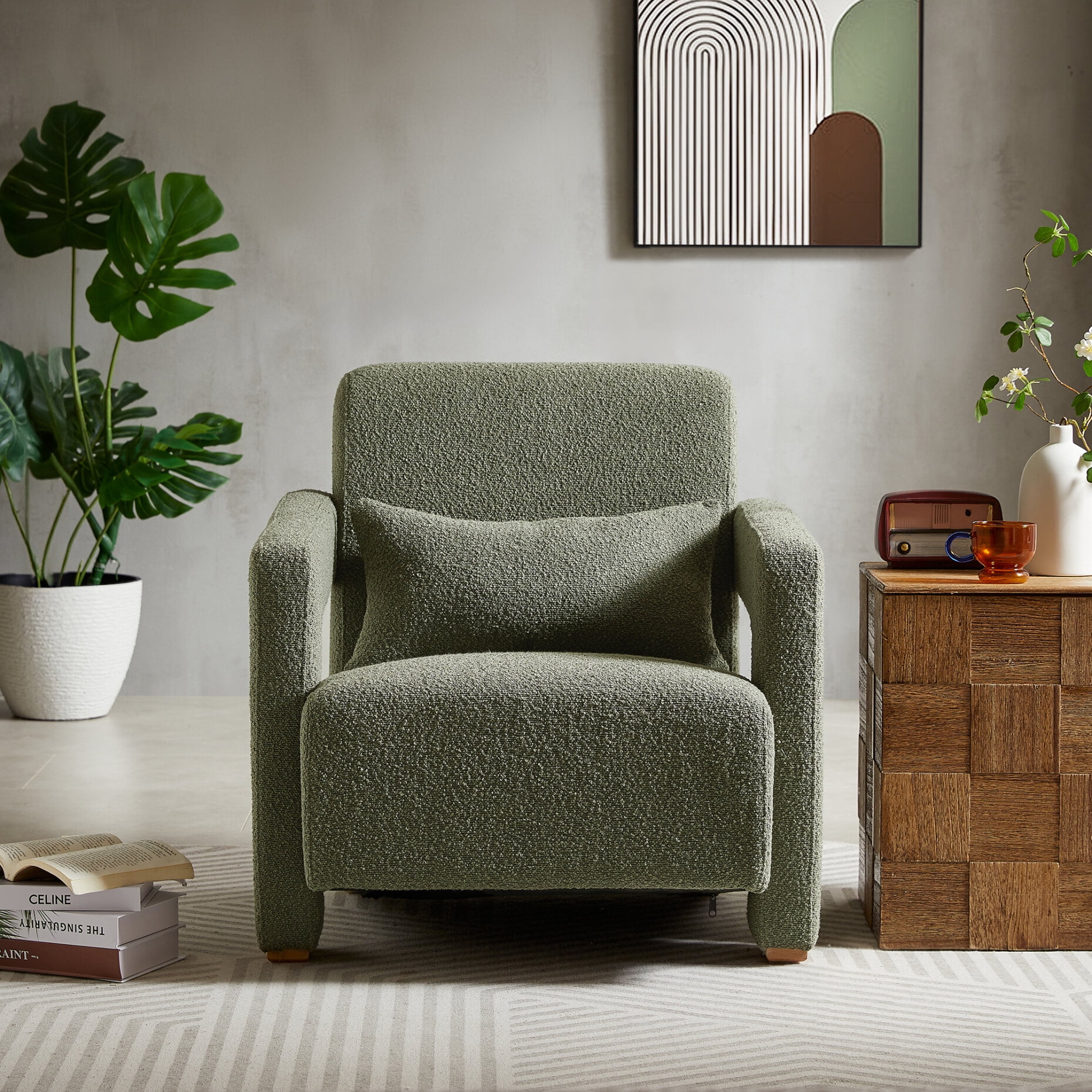 Minimalism Accent Chair with a Pillow, Modern Boucle Armchair with ...