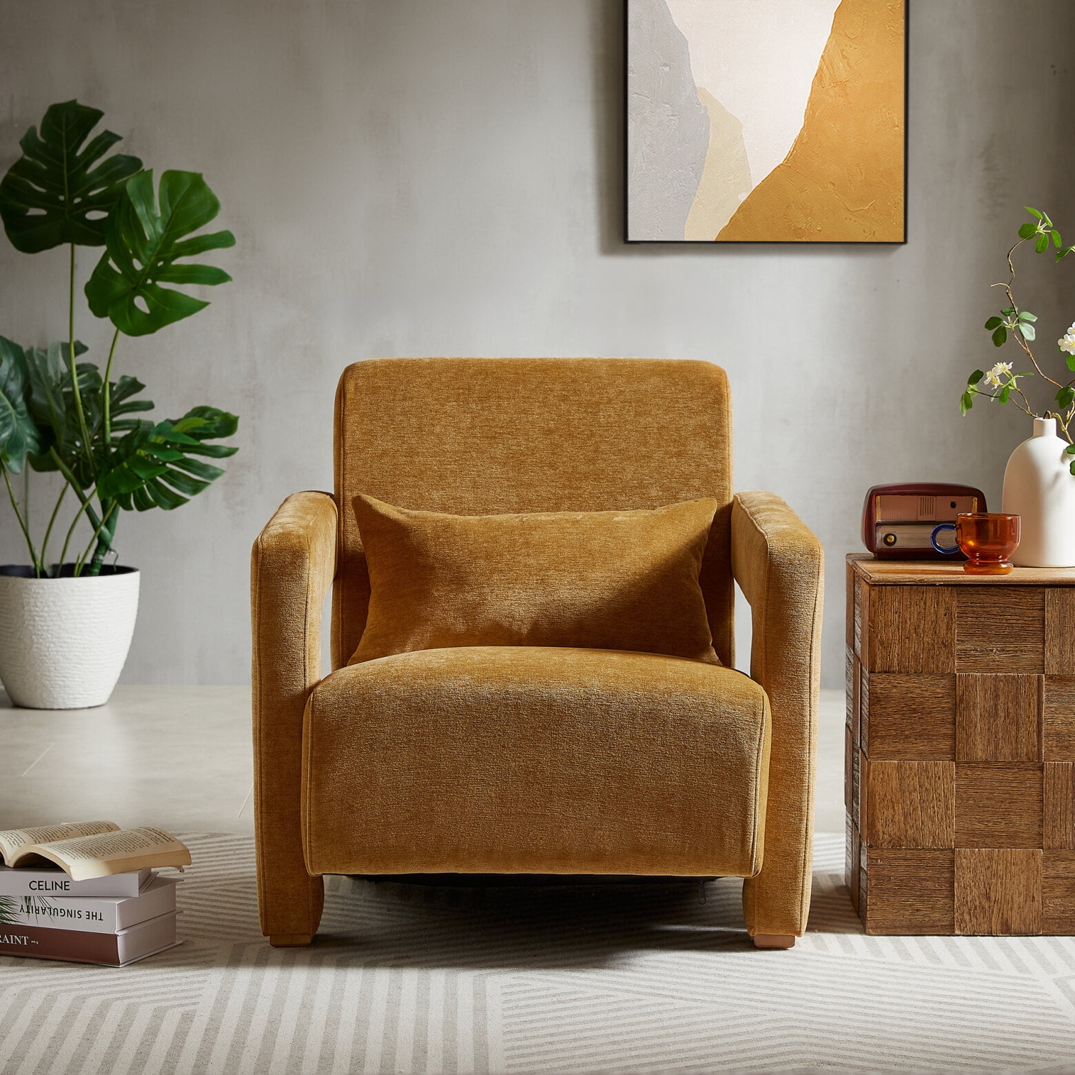 Minimalism Accent Chair with a Pillow, Modern Boucle Armchair with ...