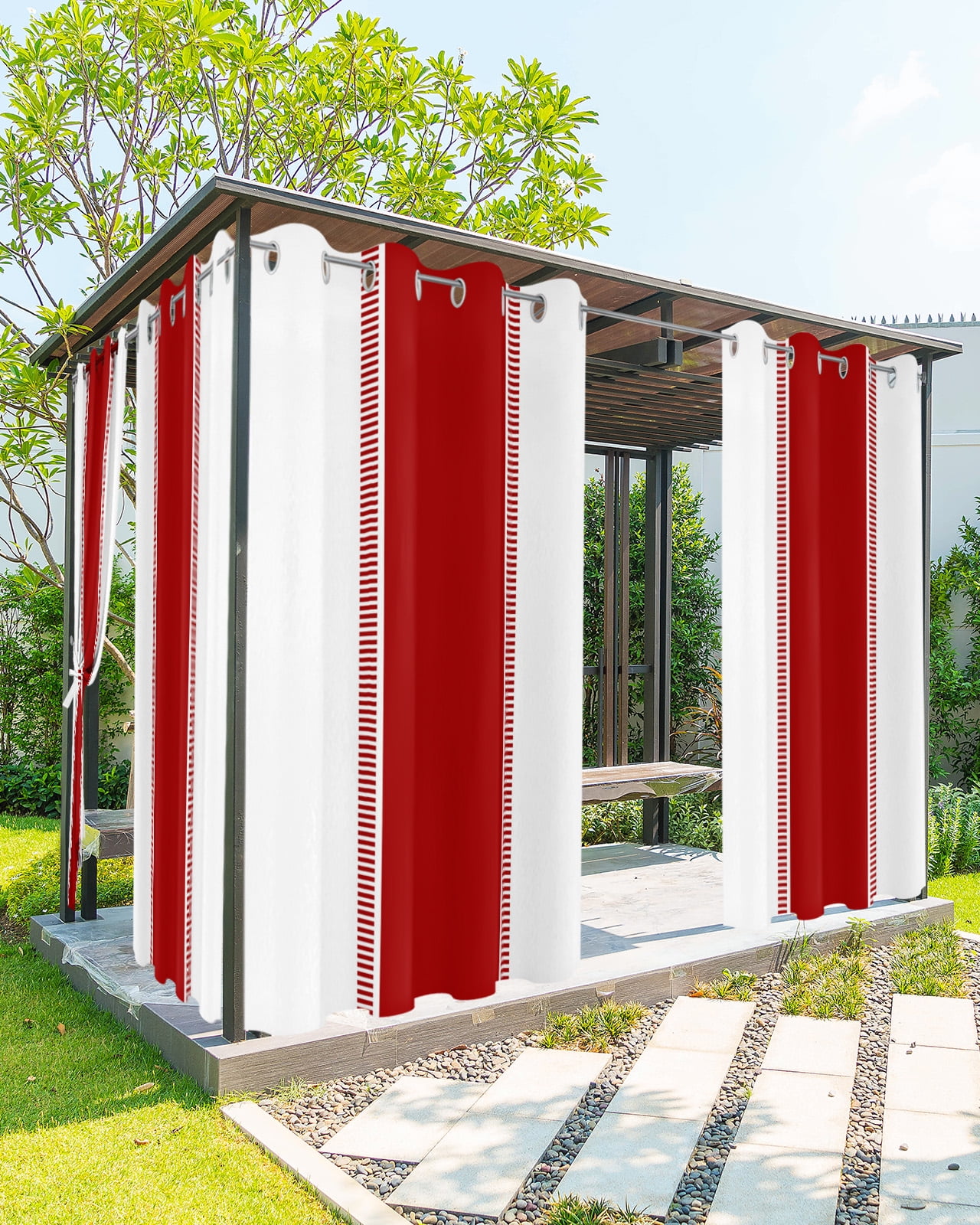 Minimalism Art Outdoor Curtains for Patio Waterproof,Red Soild Abstrct ...