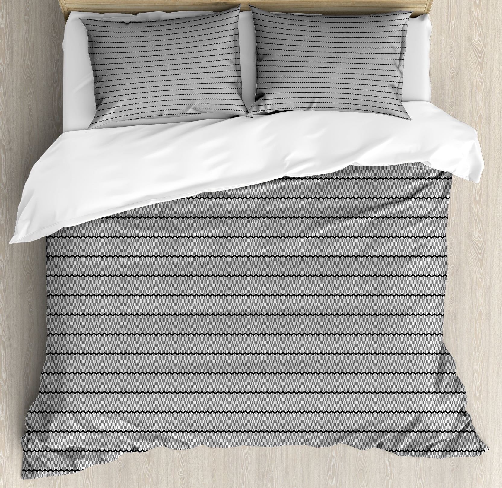Minimalism Duvet Cover Set, Contemporary Zigzag Horizontal Stripes ...