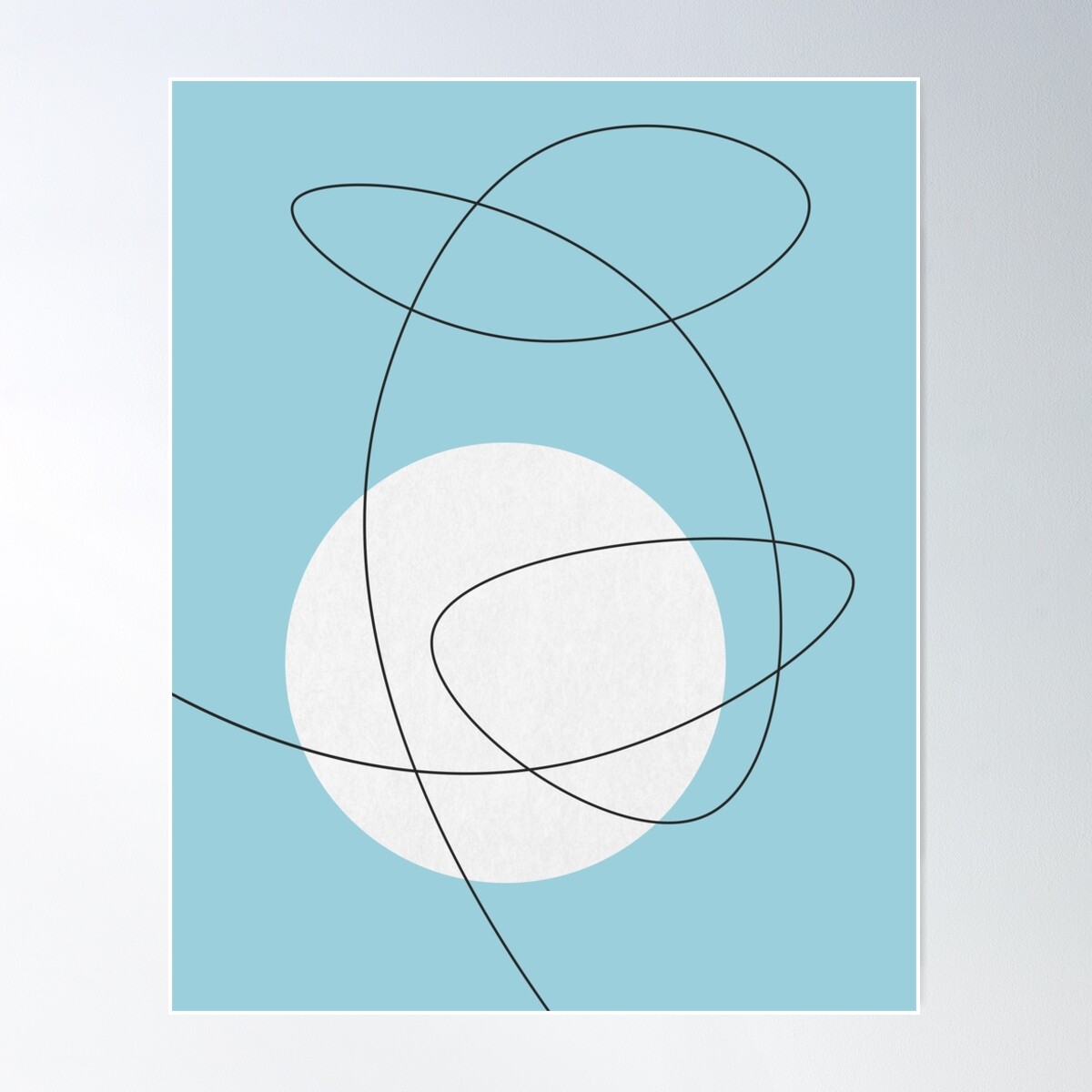 Minimalism Line Drawing In Blue And White Poster Wall Art, Modern Wall ...