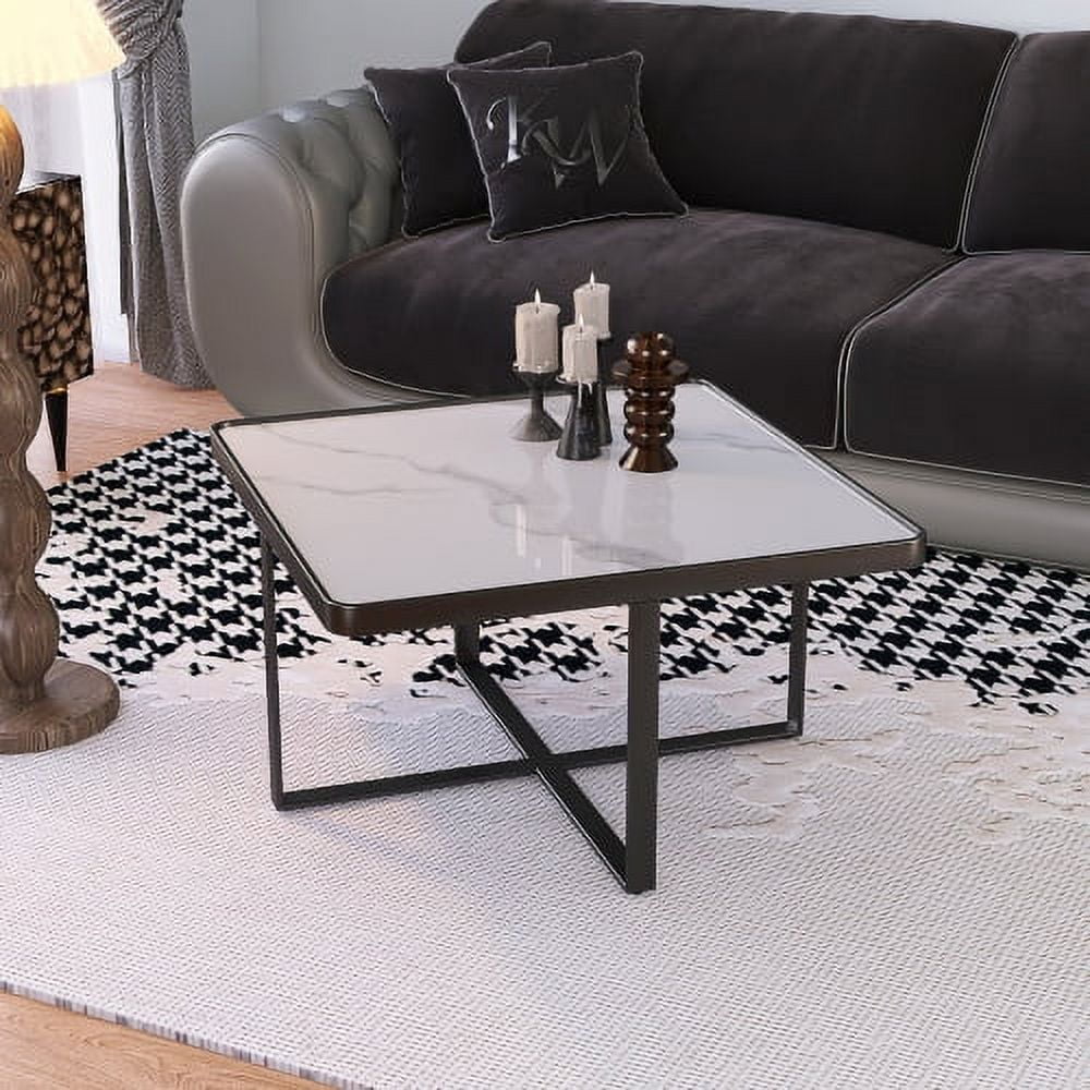 Minimalism Square coffee table,Black metal frame with sintered stone ...