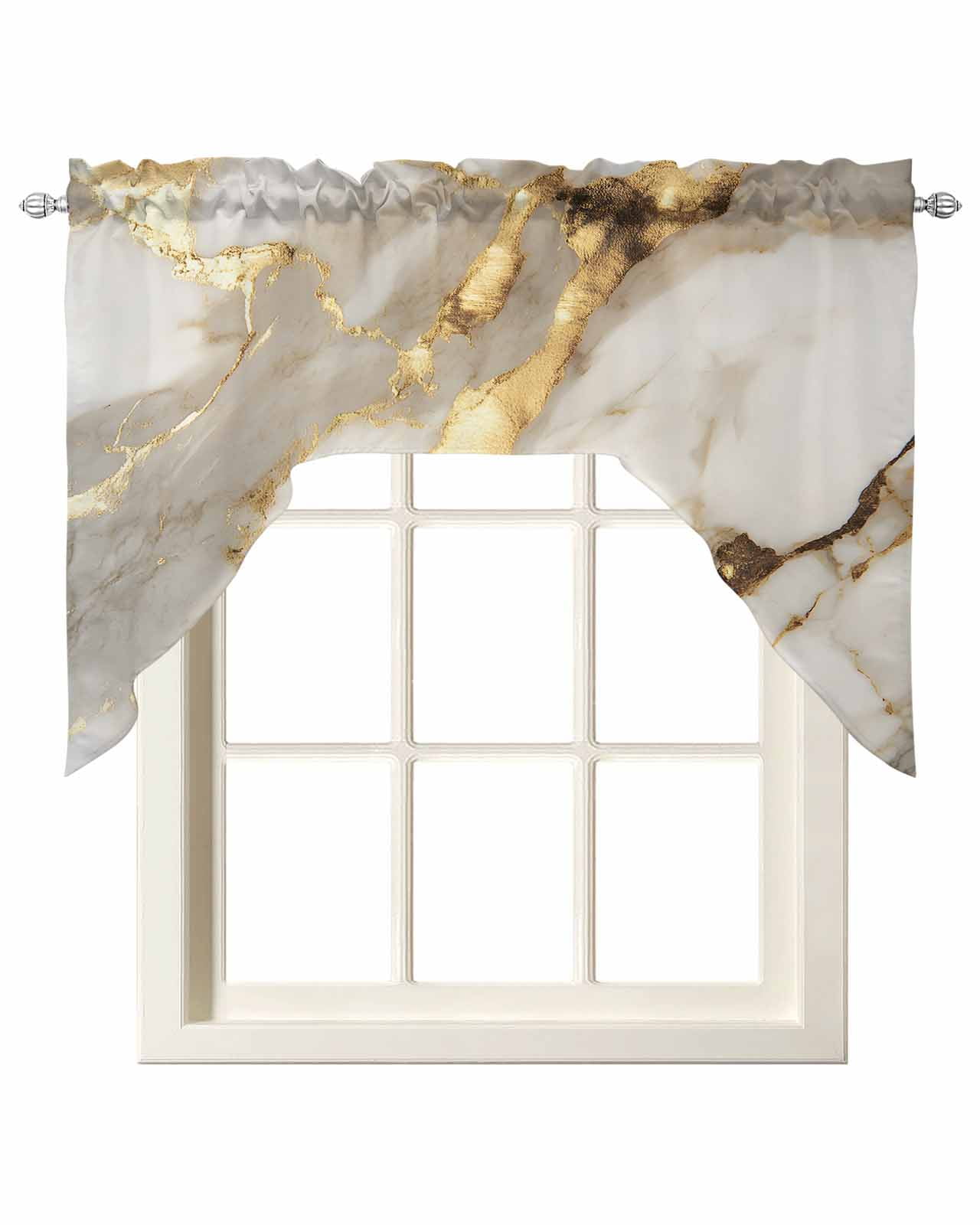 Minimalism Swag Valance and Tier Curtains Set Marble Texture Gold White ...