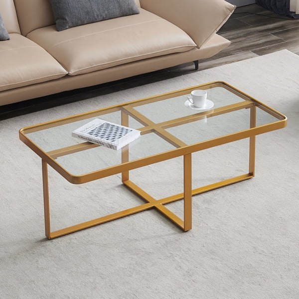 Minimalism rectangle coffee table,Golden metal frame with tempered glass tabletop GUS1368 ...