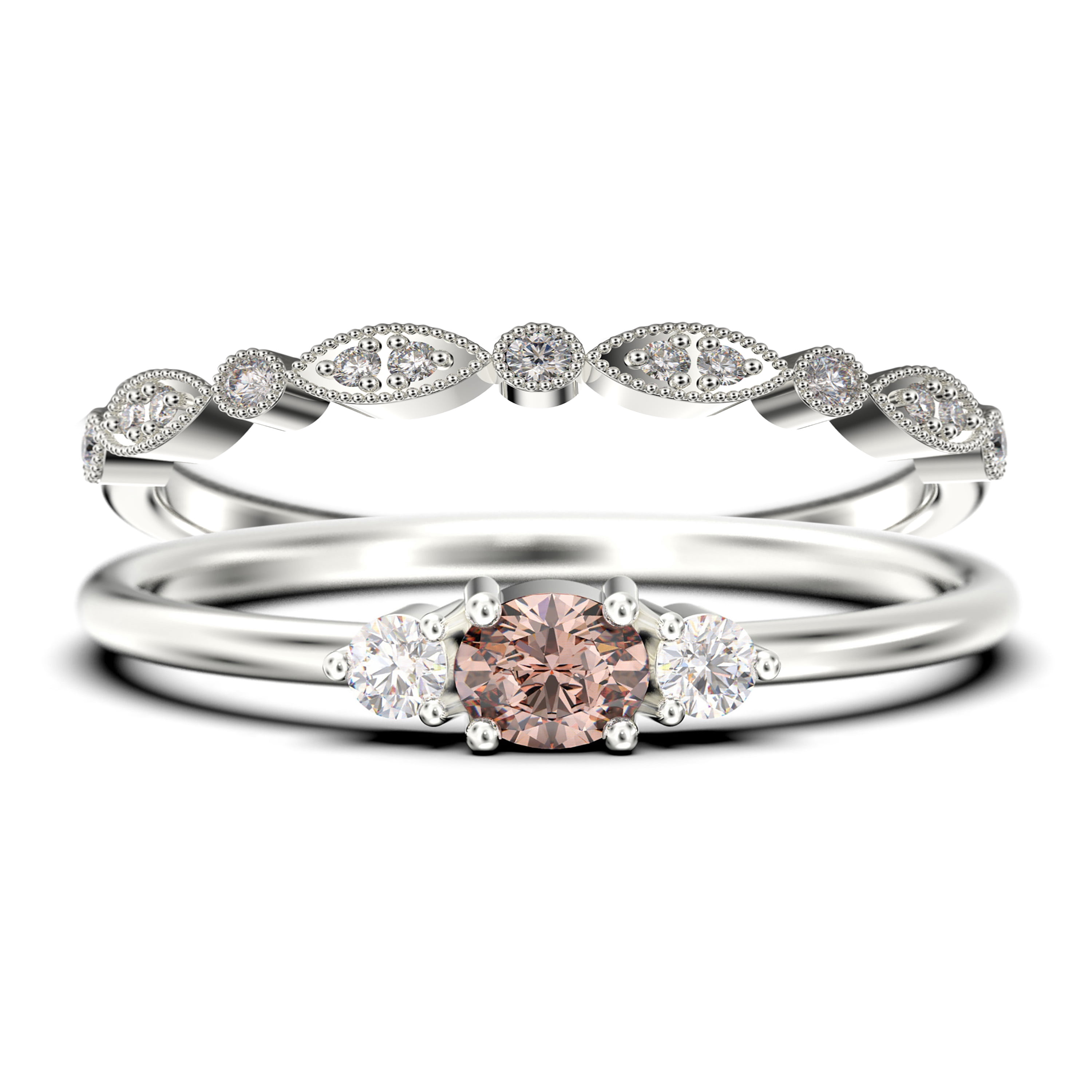 Minimalist 1.15 Carat Slim Oval Cut Morganite And Diamond Moissanite ...