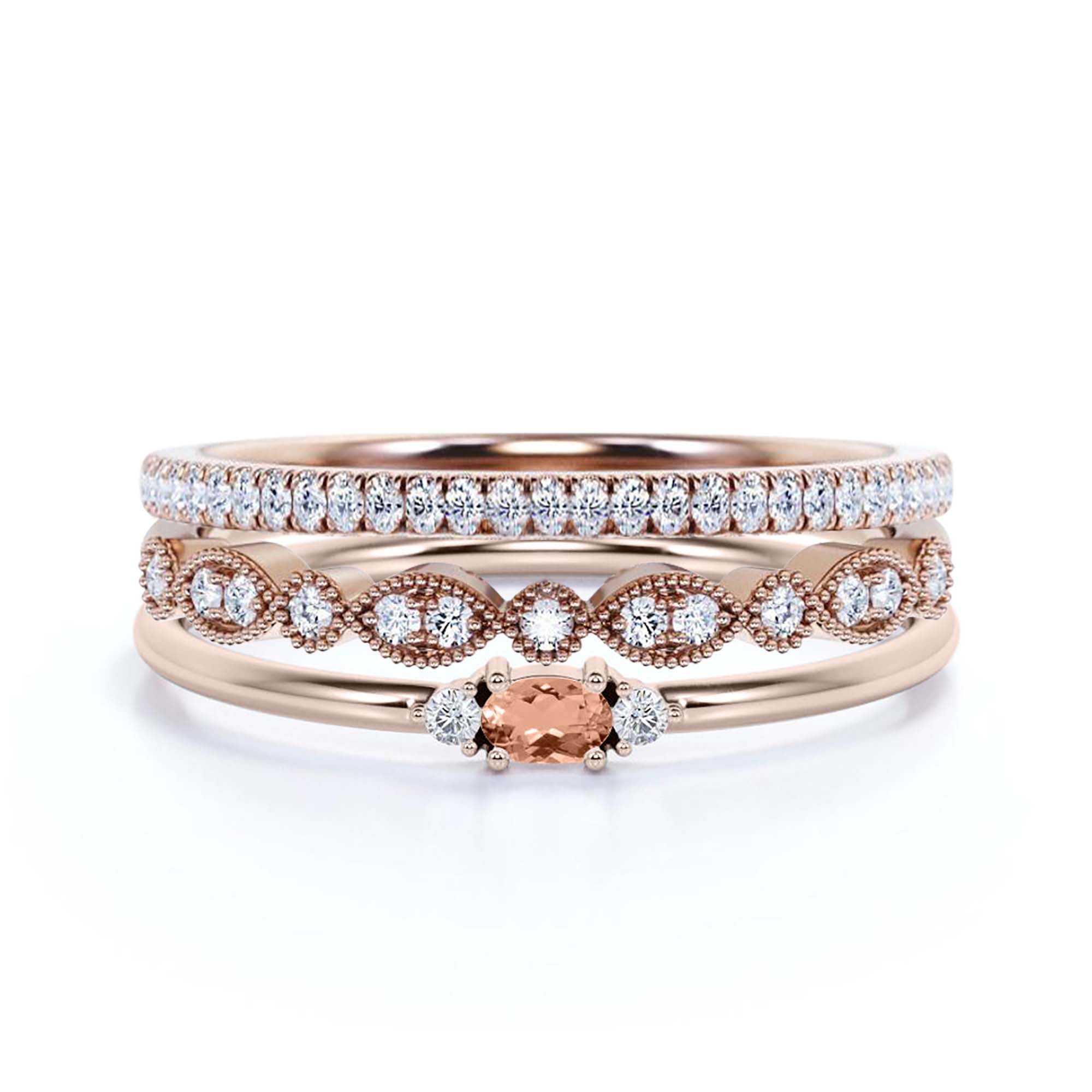 Minimalist 1.65 Carat Slim Oval Cut Morganite And Diamond Moissanite ...