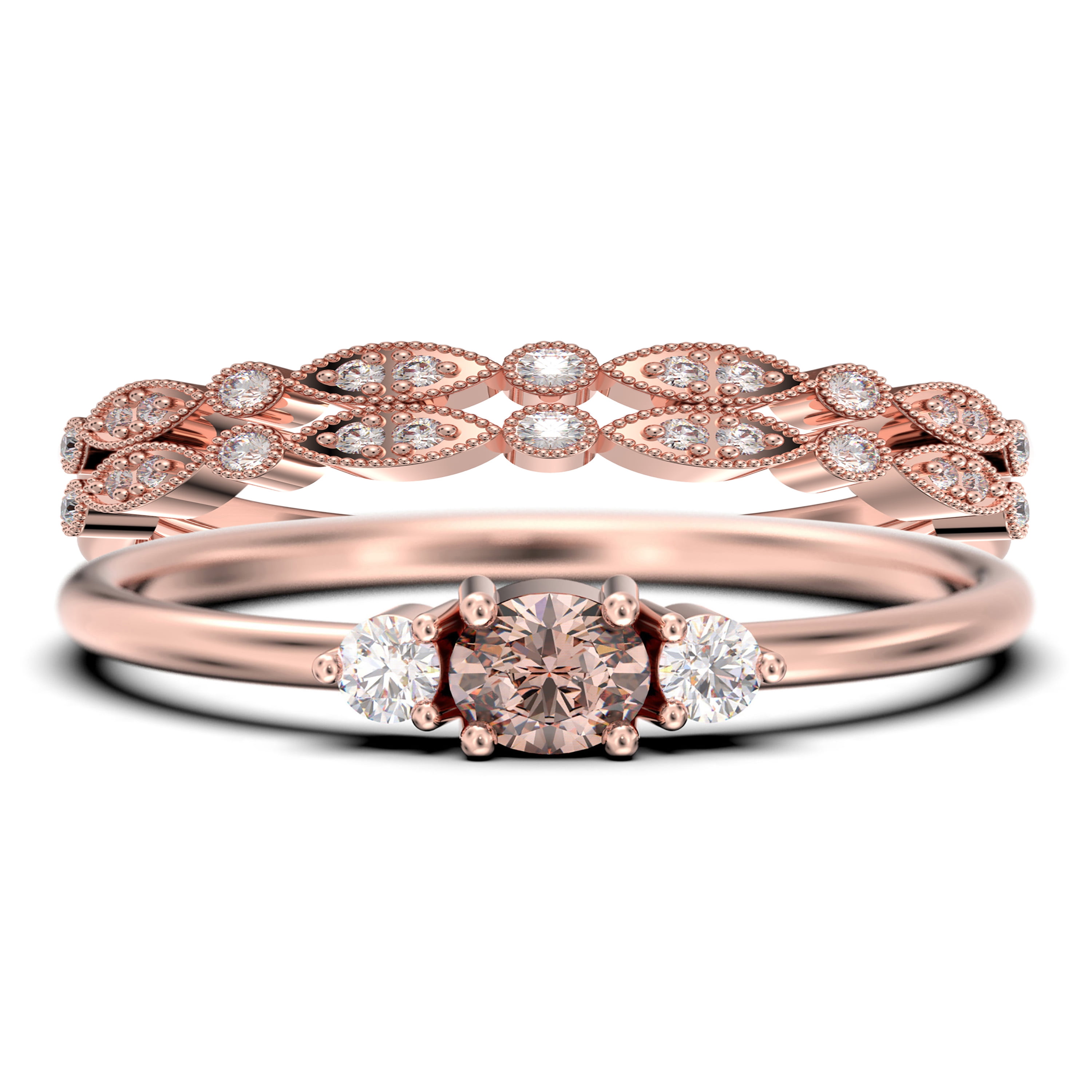 Minimalist 1.65 Carat Slim Oval Cut Morganite And Diamond Moissanite ...
