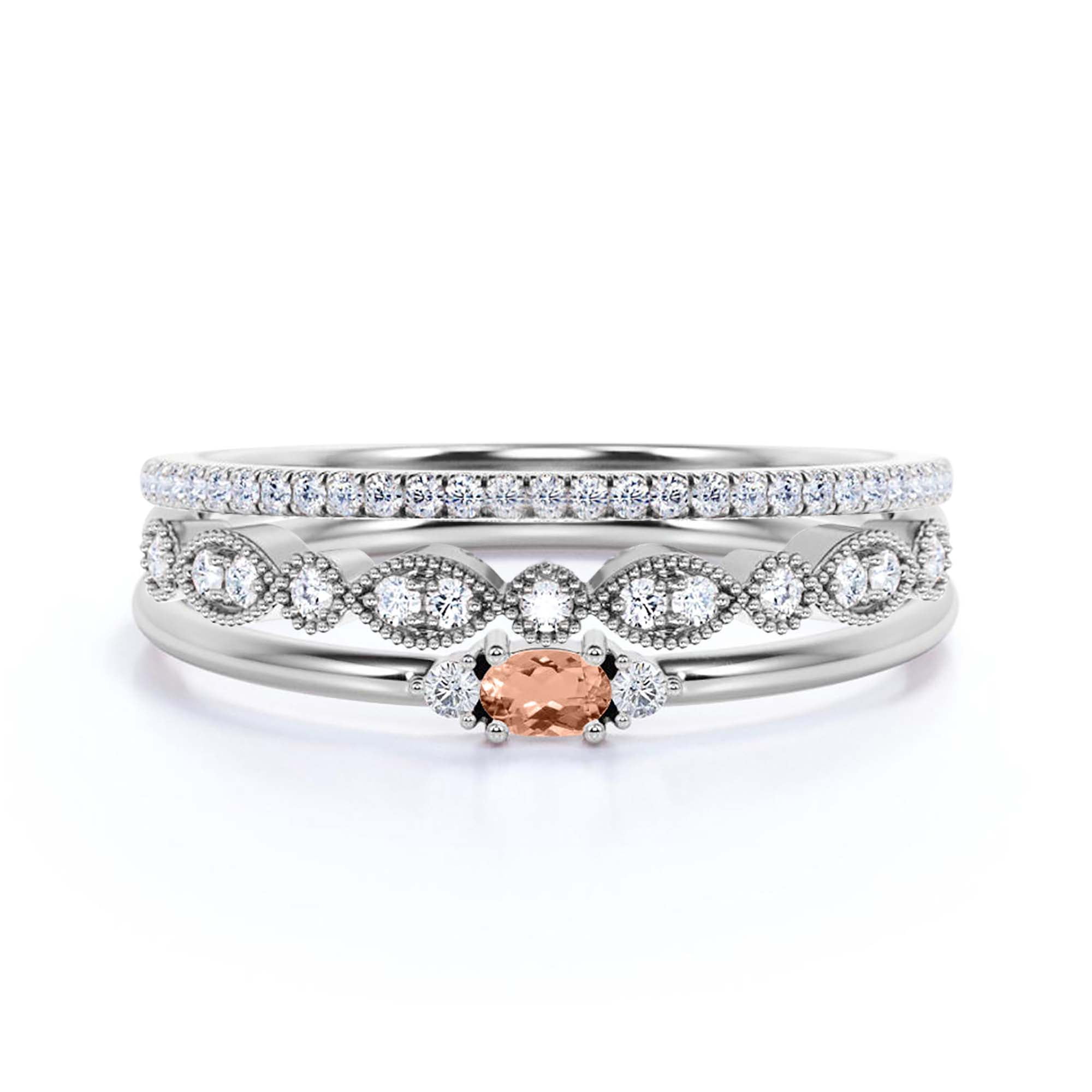 Minimalist 1.65 Carat Slim Oval Cut Morganite And Diamond Moissanite ...