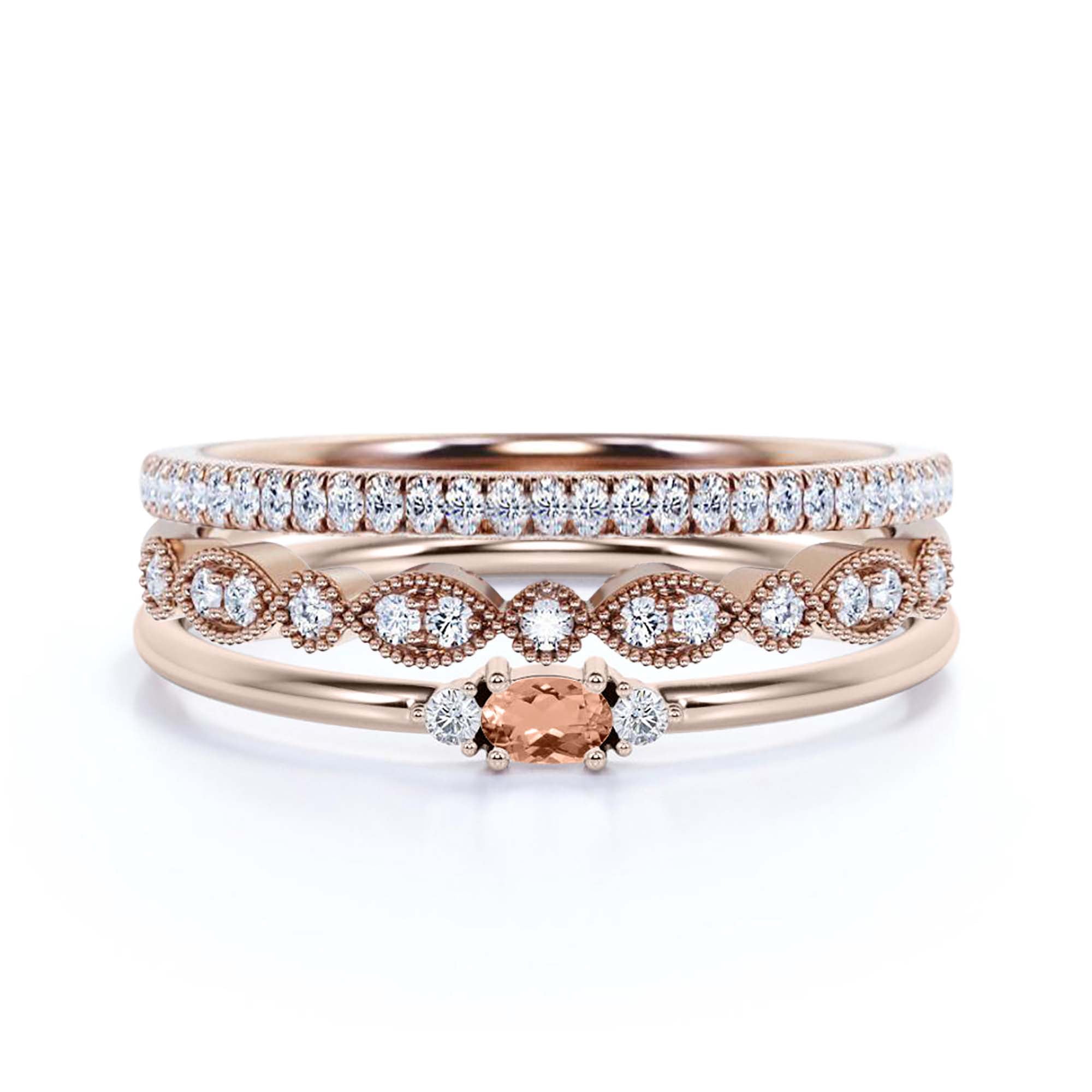 Minimalist 1.65 Carat Slim Oval Cut Morganite And Diamond Moissanite ...