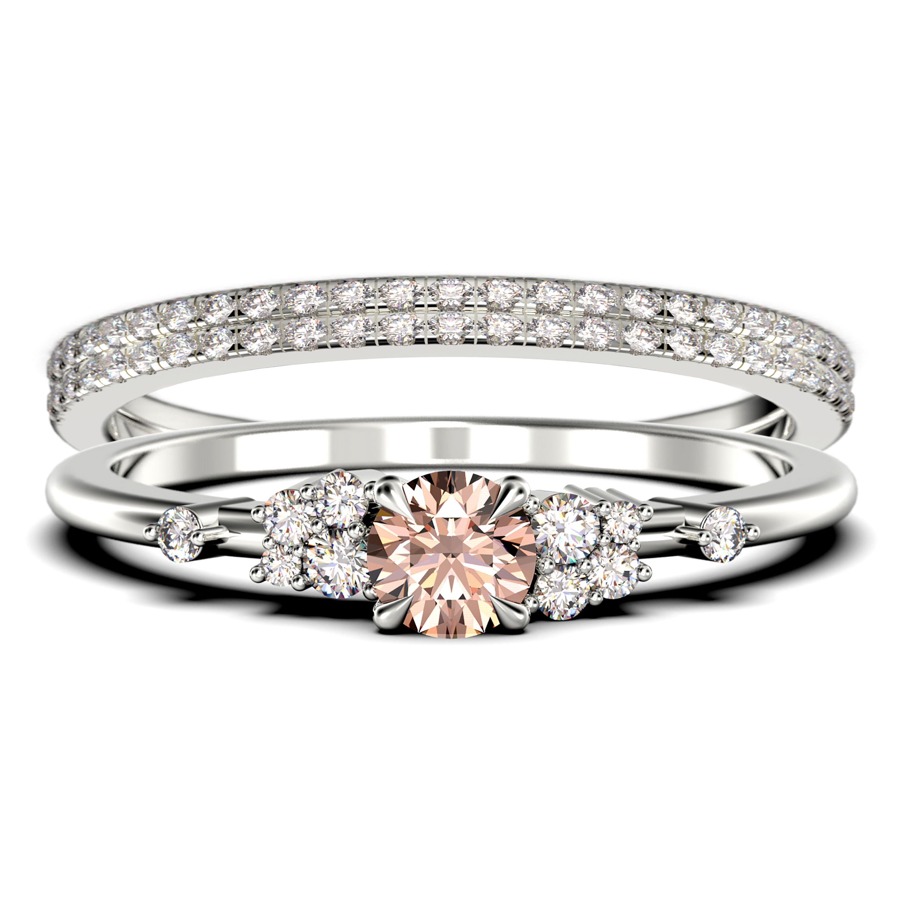 Minimalist 1.75 Carat Round Cut Morganite And Diamond Moissanite ...