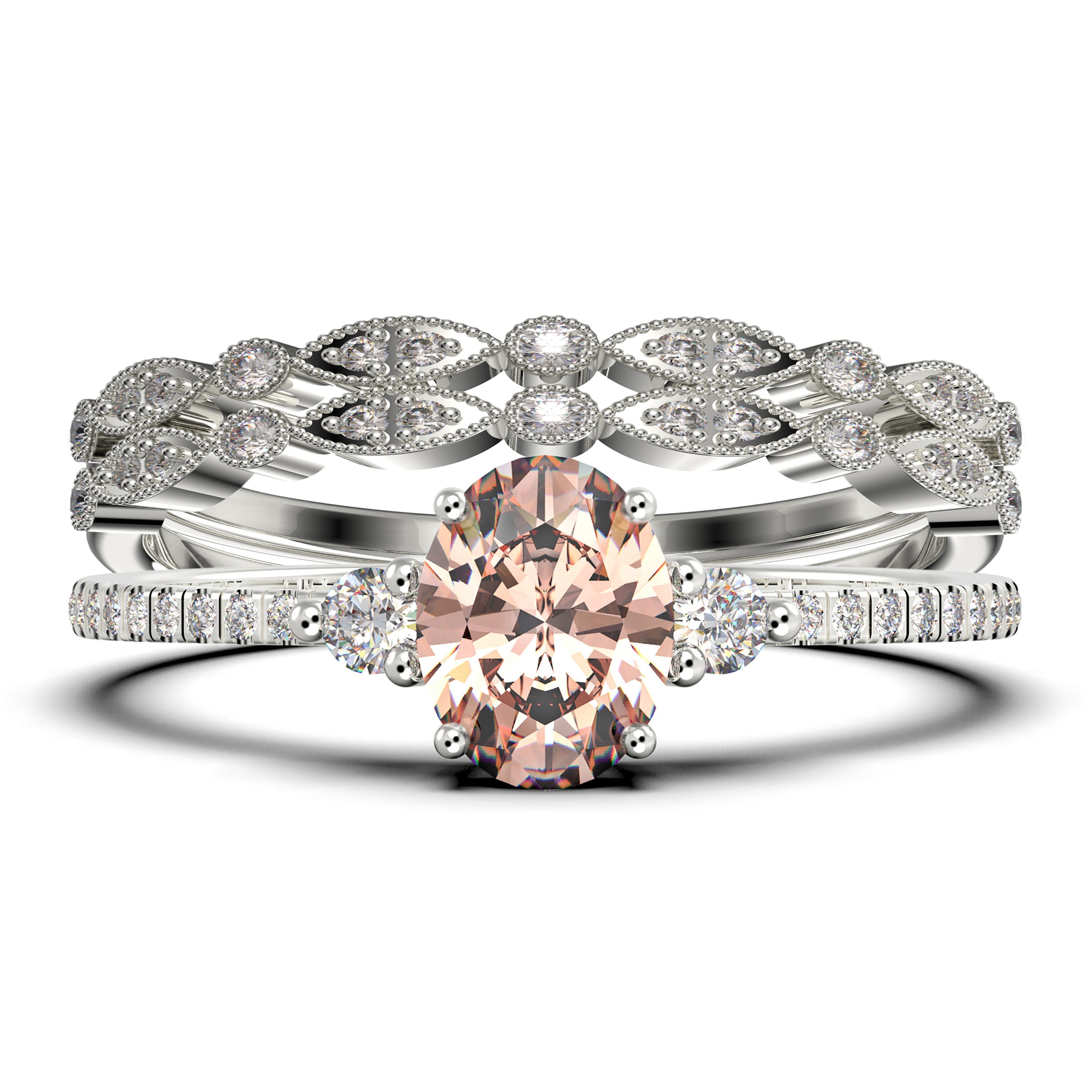 Minimalist 2.25 Carat Oval Cut Simplistic Morganite And Diamond ...