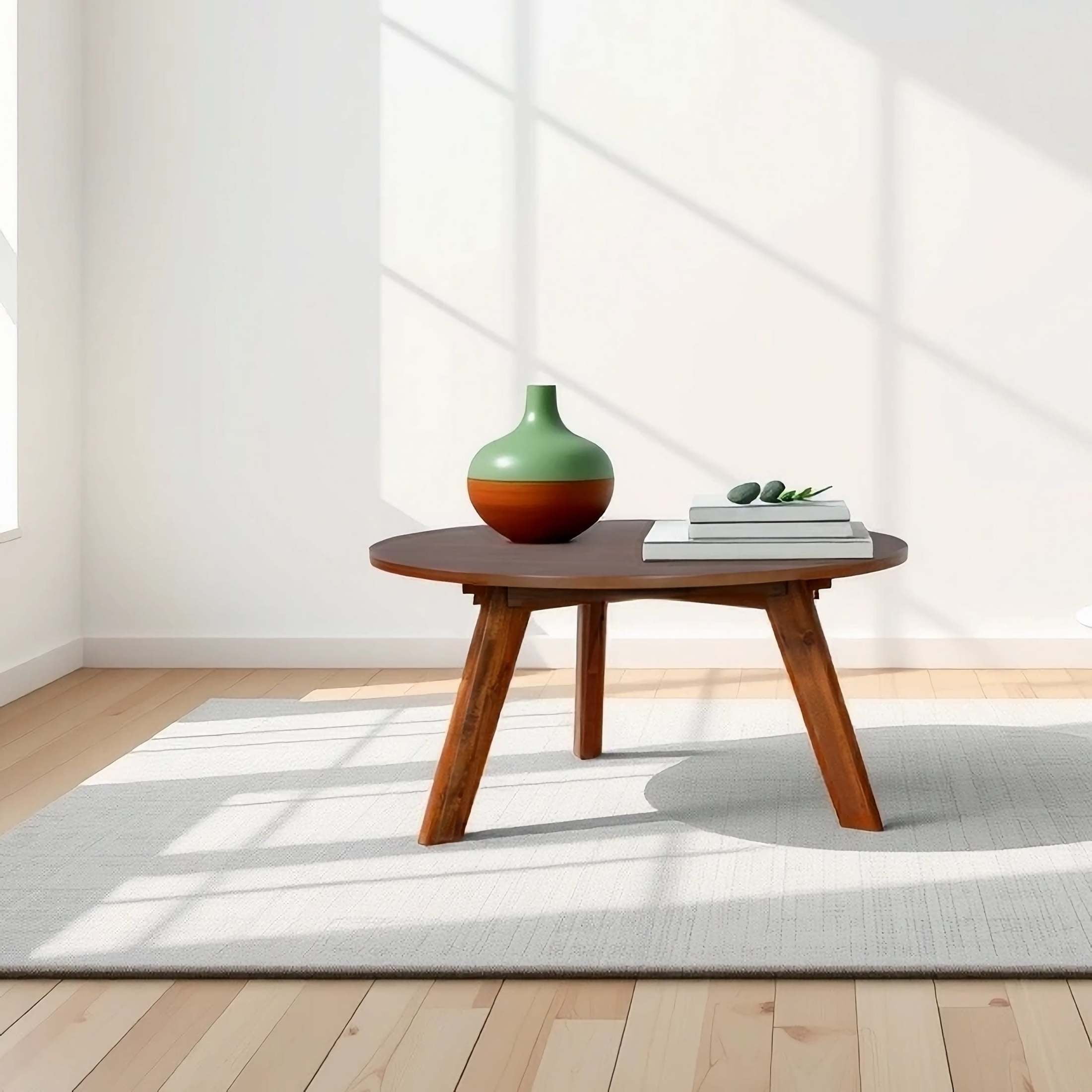 Minimalist 35.5” Round Coffee Table with Angled Legs, Solid Wood Frame ...
