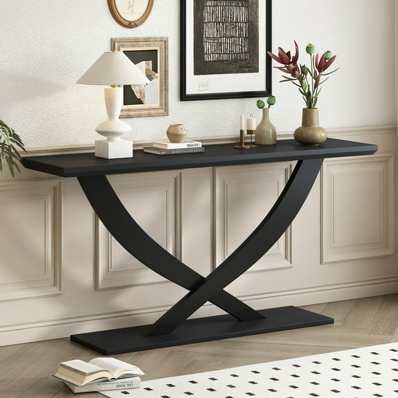 Minimalist 57-Inch Side Table with Cross-Leg Design, Black - Walmart.com