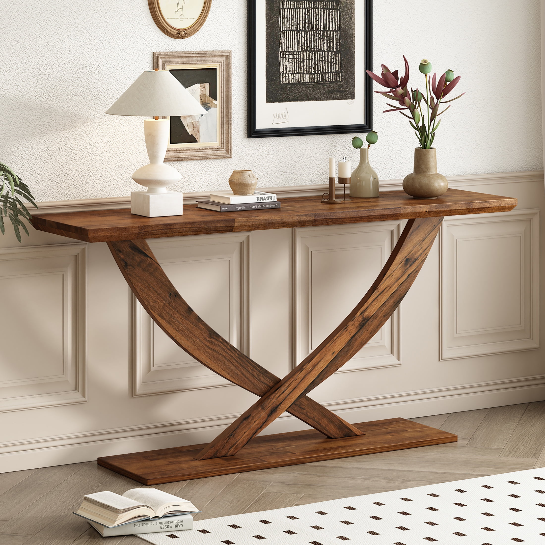 Acacia Venner Minimalist Side Table Rustic Cross-Leg Design - Walmart.com