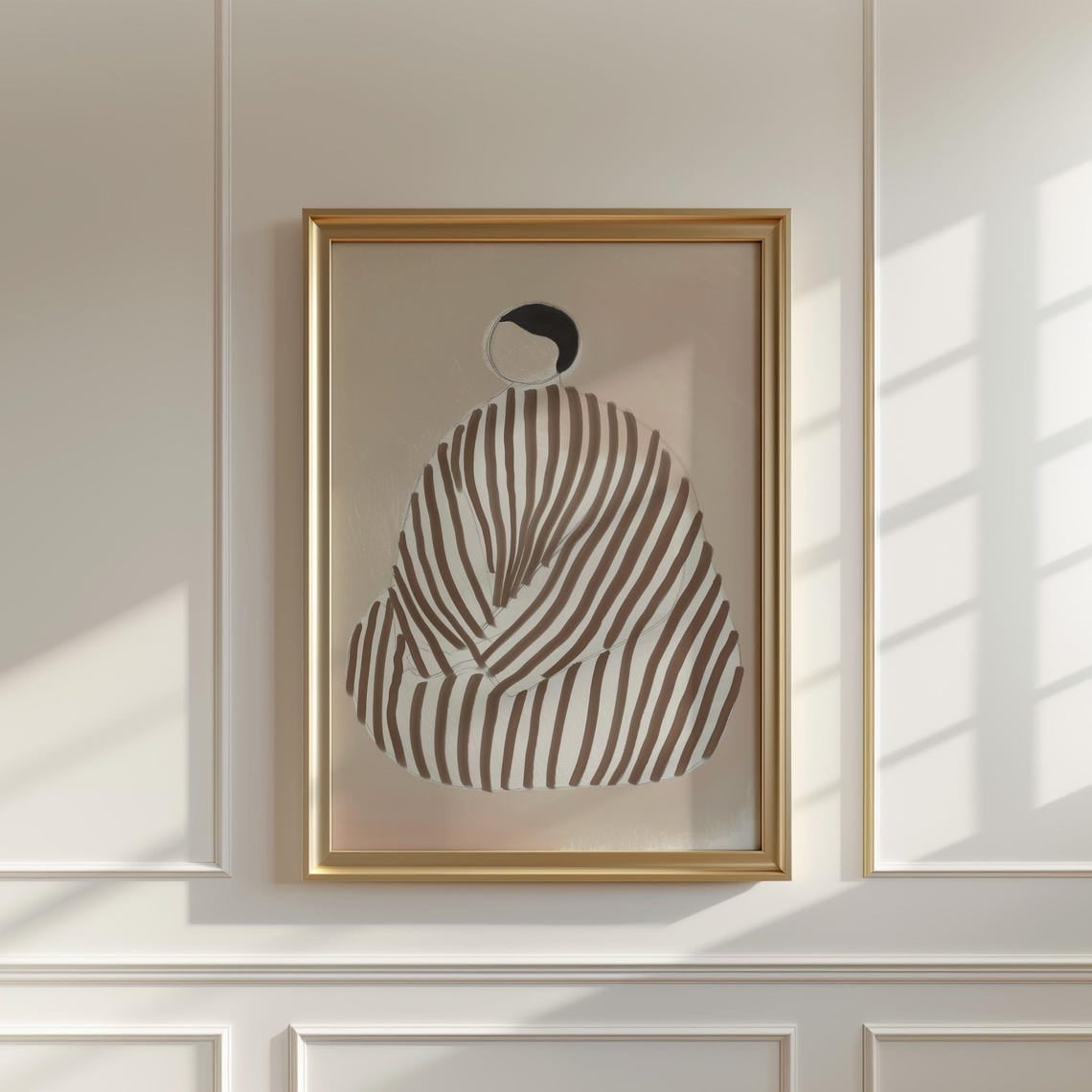 Minimalist Abstract Figure Art Print, Modern Neutral, Striped Cloak ...
