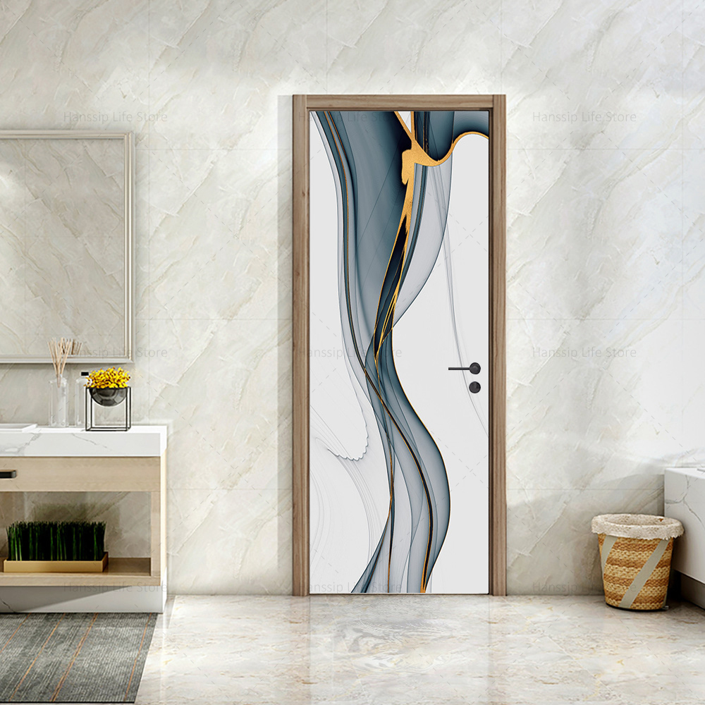 Minimalist Abstract Line Door Sticker Wallpaper Self Adhesive Black ...