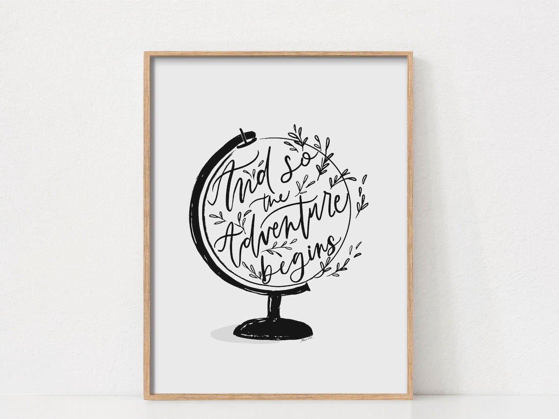 Minimalist Adventure Globe Drawn Art Poster For Eclectic Nursery ...