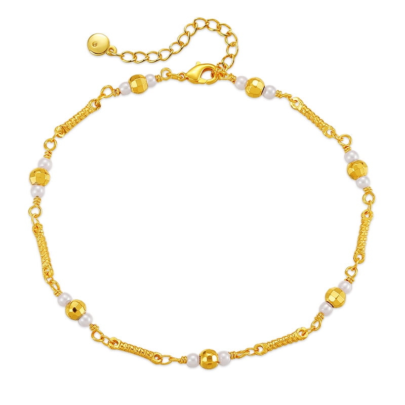 Minimalist Anklet Brass Plated Gold Fine Anklet Small Balls Pearl ...