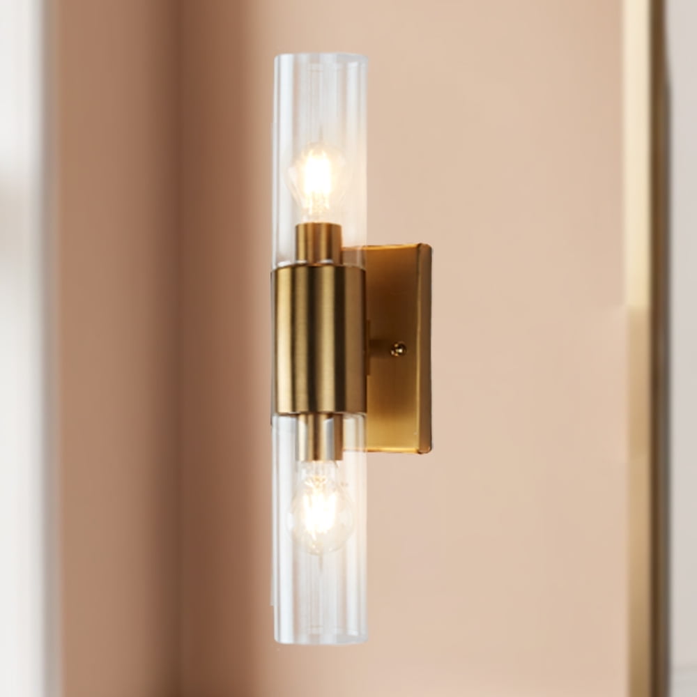 Minimalist Antique Brass Double Metal with Glass Shade Vanity Light ...
