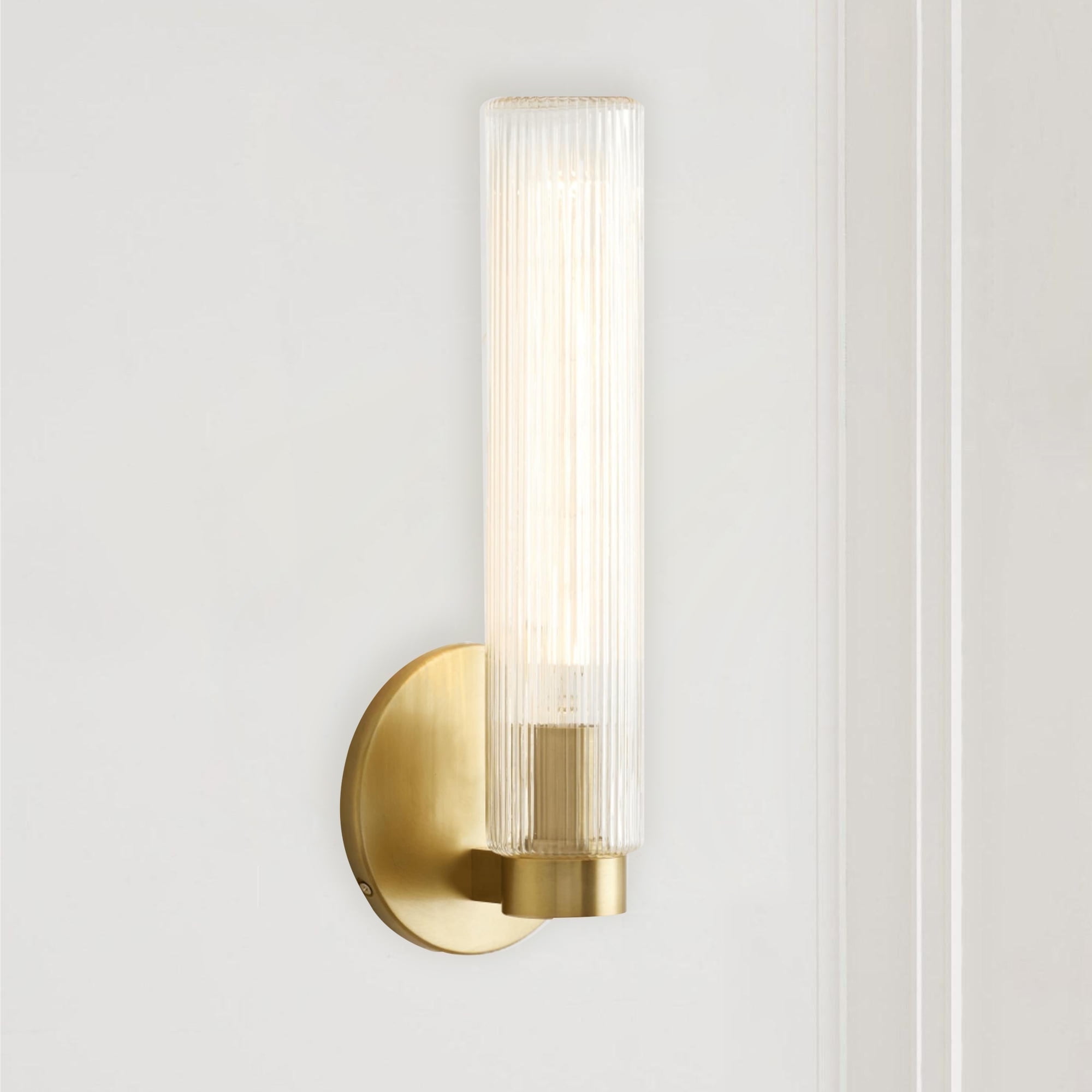 Minimalist Antique Brass Tube with Fluted Glass Shade Vanity Light ...