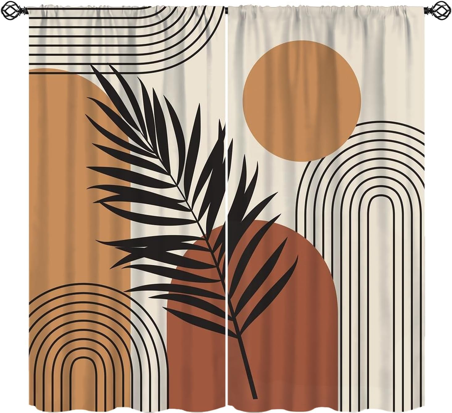 Minimalist Art Curtain, Mid Century Abstract Plant Line Warm Tone ...