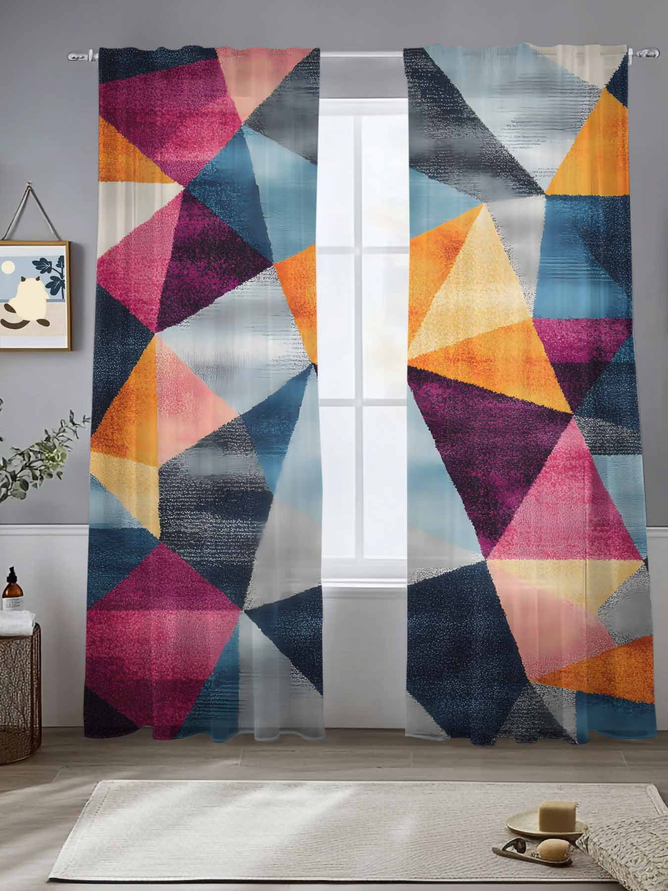 Minimalist Art Sheer Curtains 108 Inches Long 2 Panels Multi Color ...