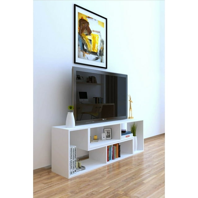 Minimalist Asymmetrical Modern L Shape TV Console Table-Book Stand ...