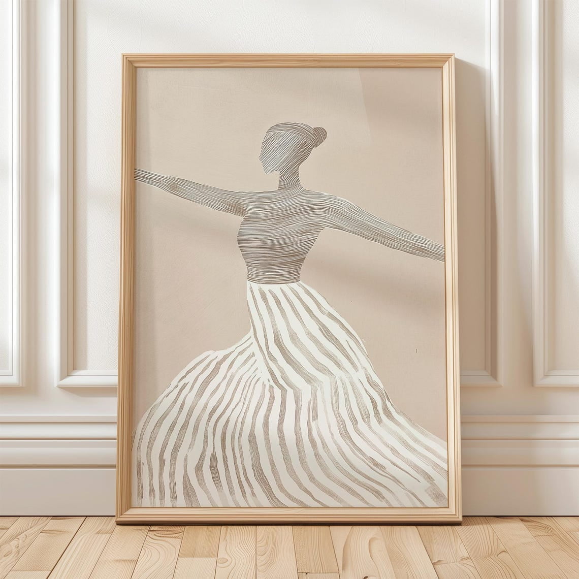 Minimalist Ballerina Art, Elegant Striped Dance Wall Decor, Abstract ...